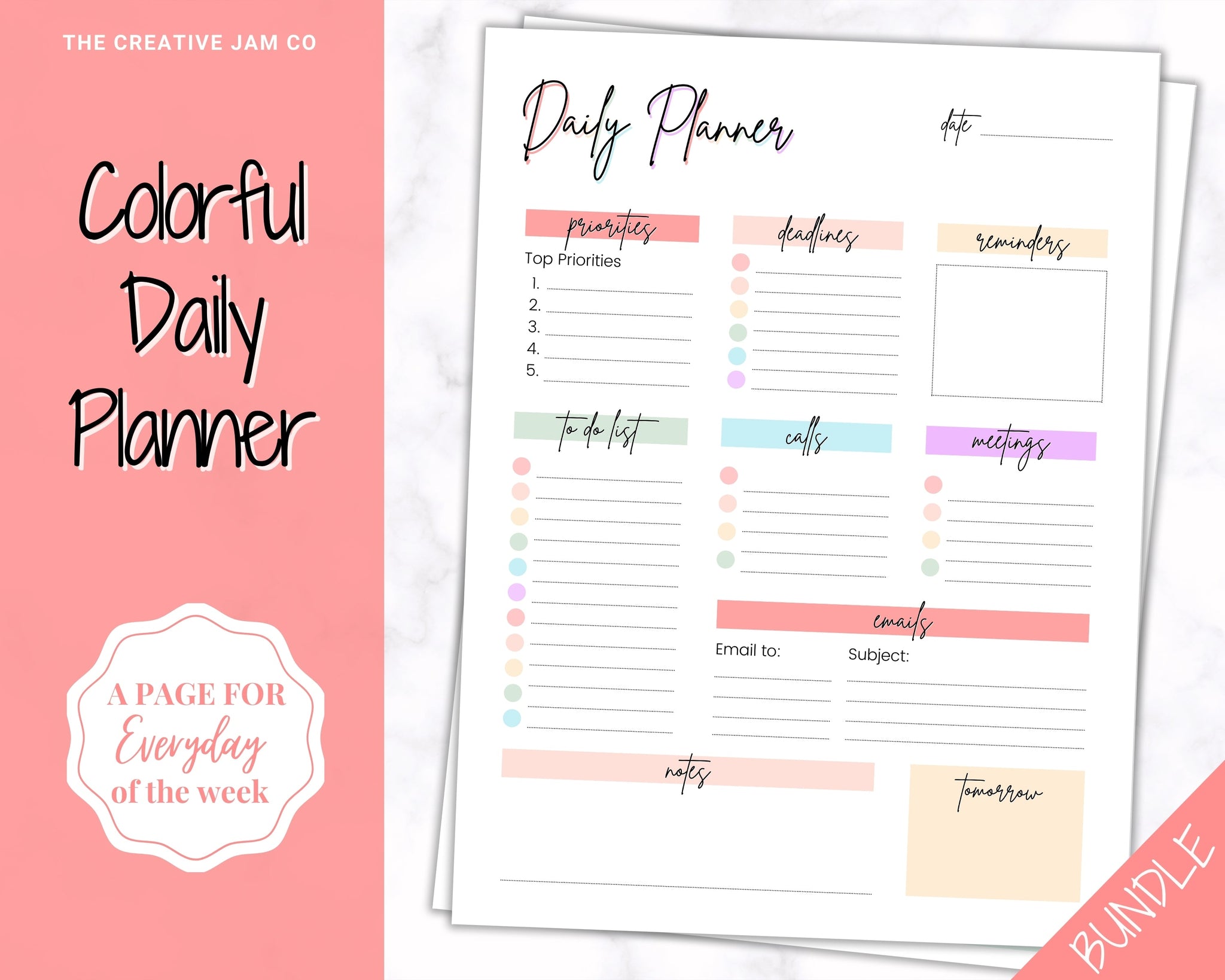 COLORFUL DAILY PLANNER Printable | To Do List Productivity Printable