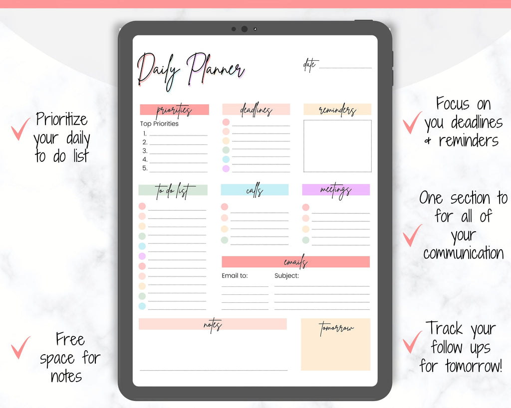 COLORFUL DAILY PLANNER Printable | To Do List Productivity Printable