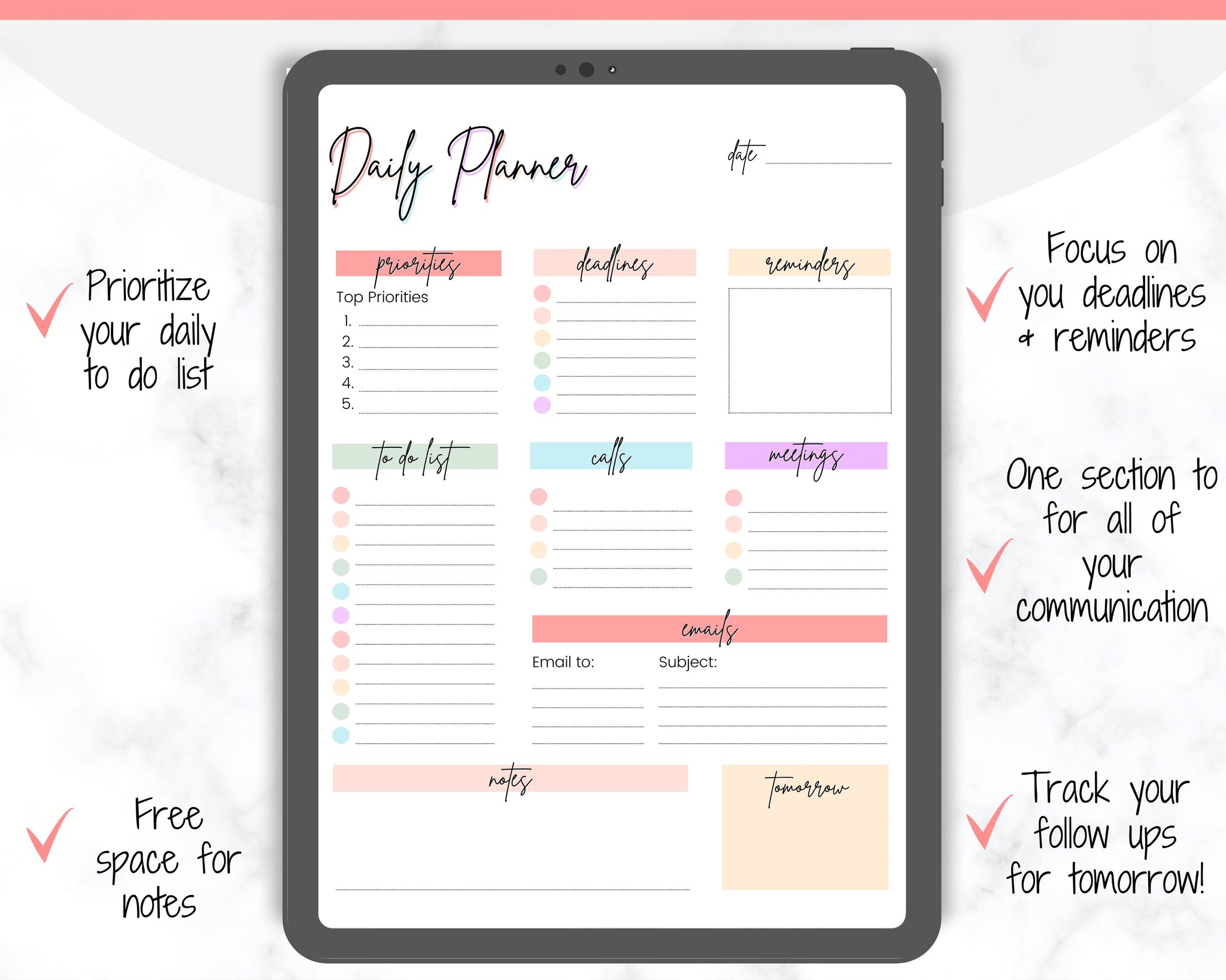 COLORFUL DAILY PLANNER Printable | To Do List Productivity Printable