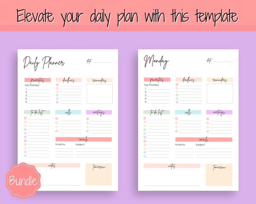 COLORFUL DAILY PLANNER Printable | To Do List Productivity Printable
