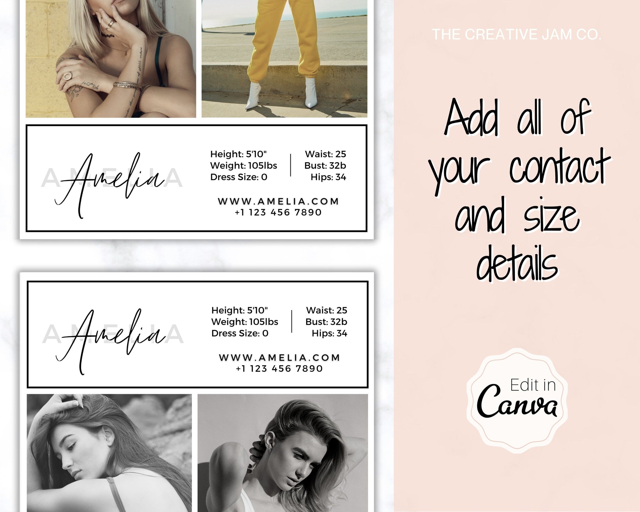 Comp Card Modeling Template Bundle | Photocard templates for Models