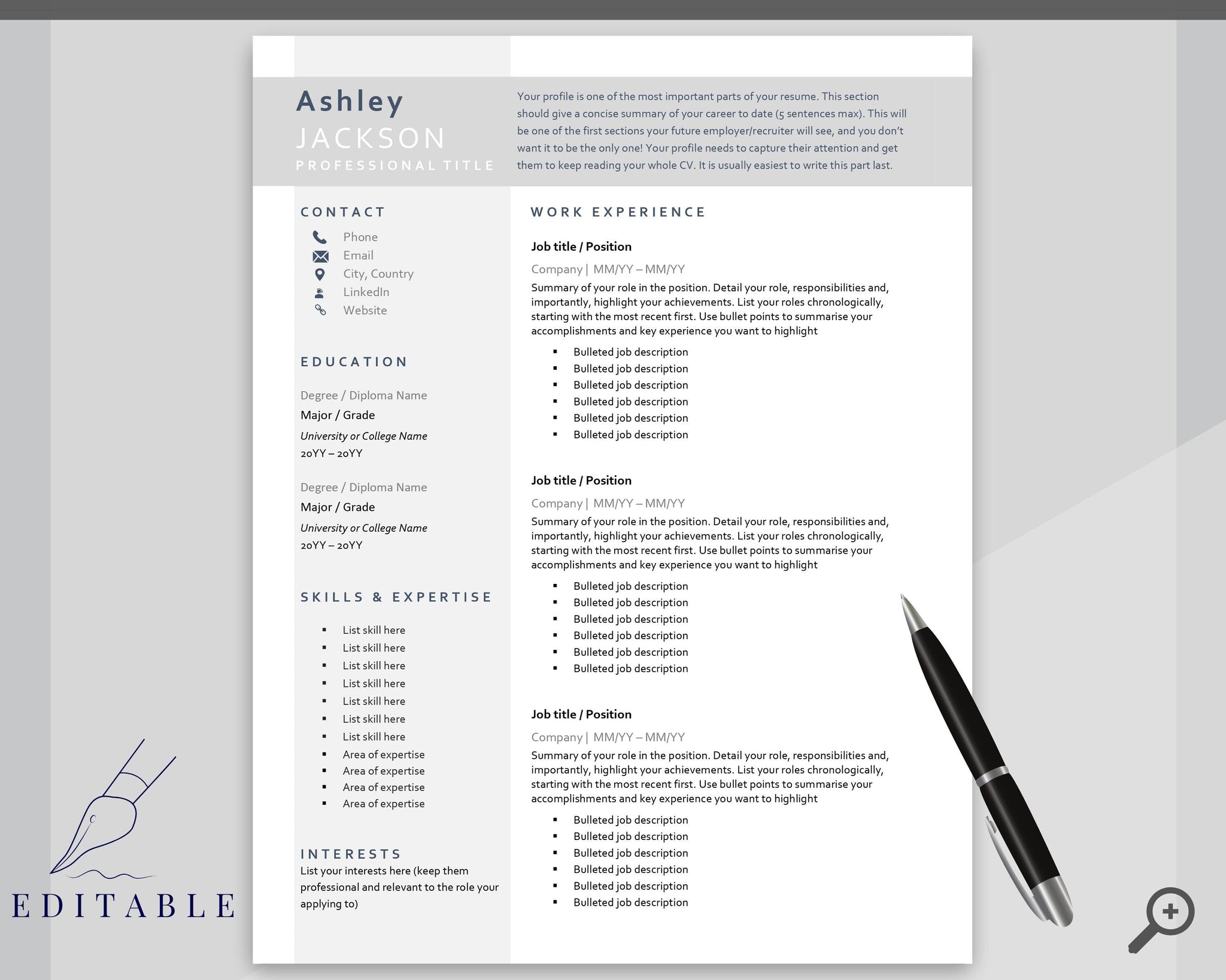 Editable Cv Template Resume Template Curriculum Vitae