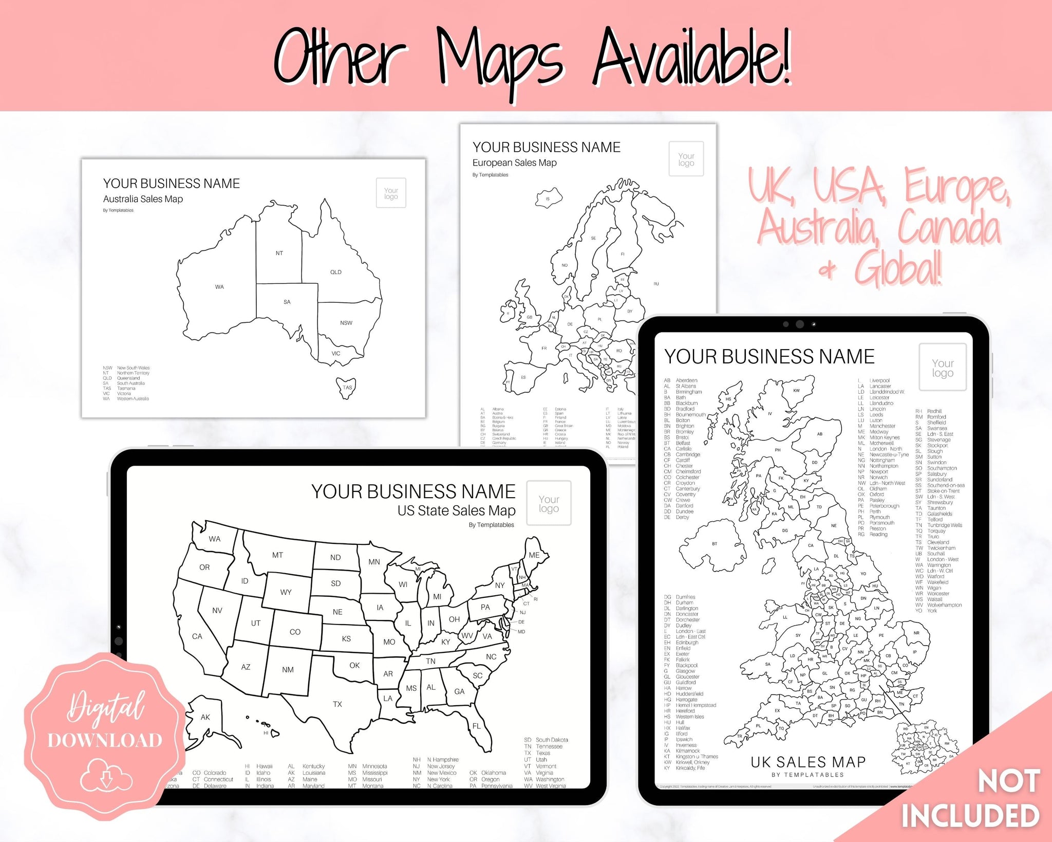 Canada Sales Map, EDITABLE European Business Order Tracker, Color In