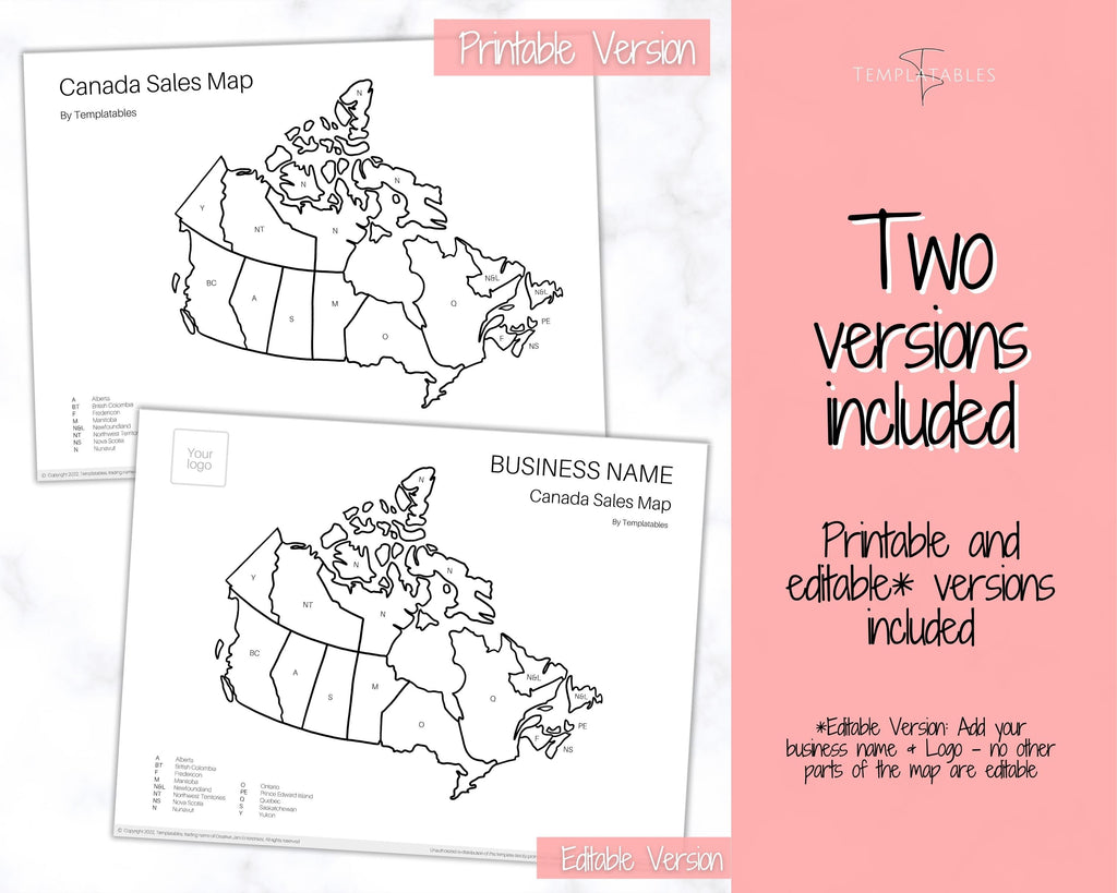 Canada Sales Map, EDITABLE European Business Order Tracker, Color In