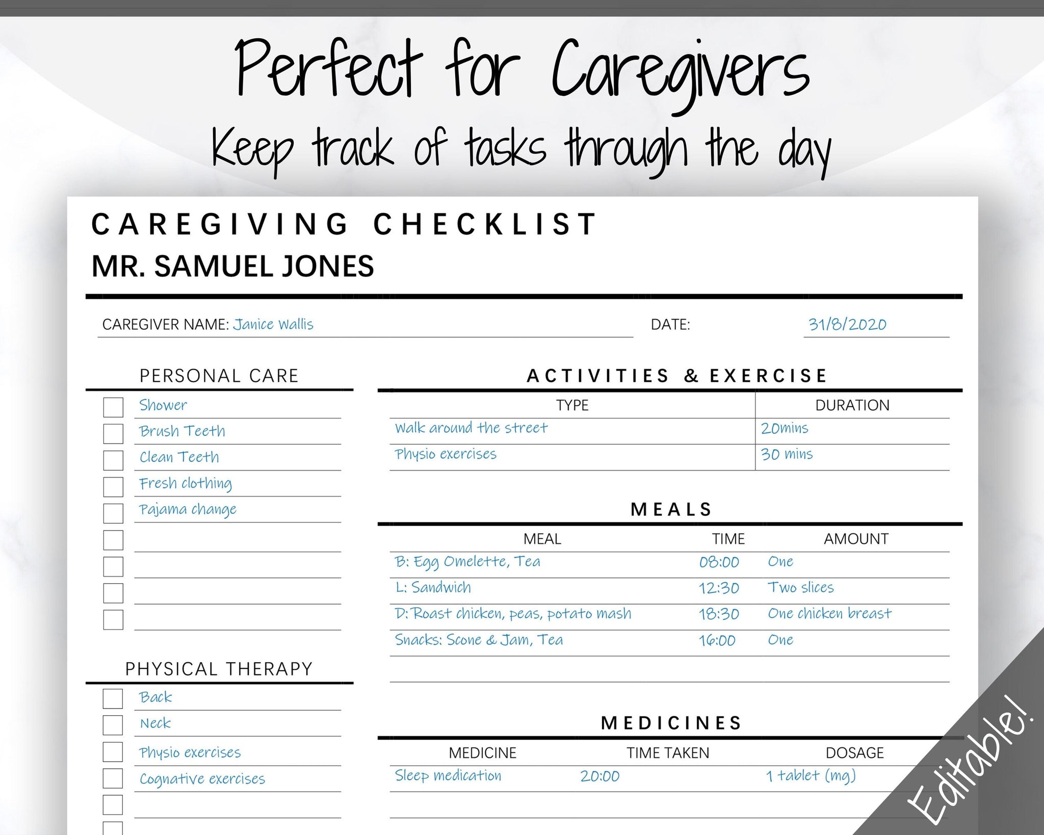 Caregiving Elderly Care Checklist | Caregiver Printable Planners