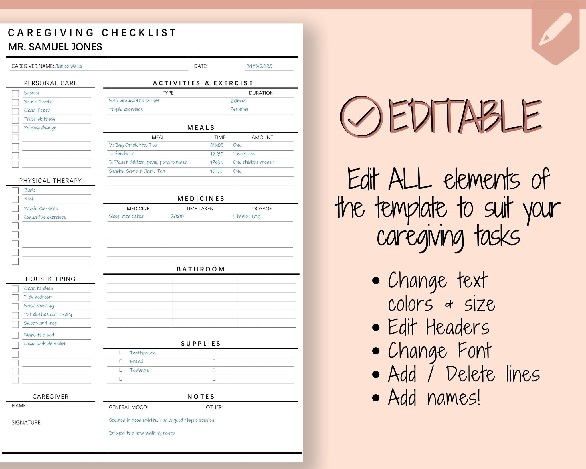 Patient Care Checklist Template