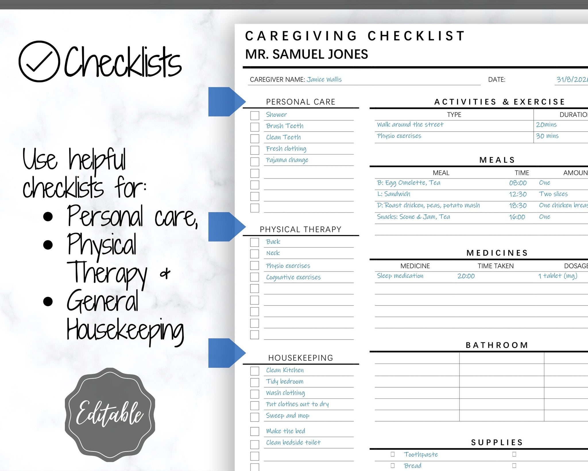Caregiving Elderly Care Checklist | Caregiver Printable Planners