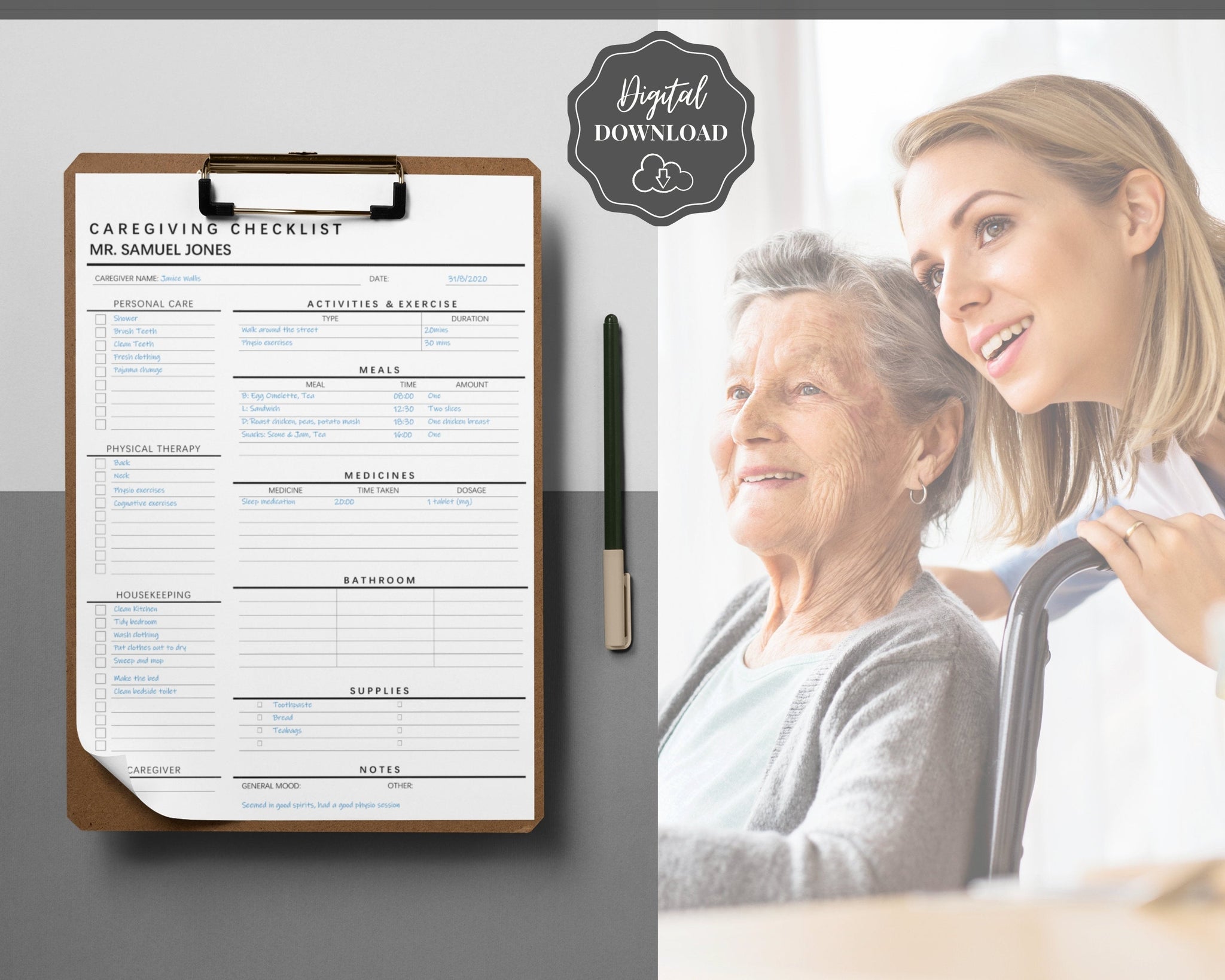 Caregiving Elderly Care Checklist | Caregiver Printable Planners