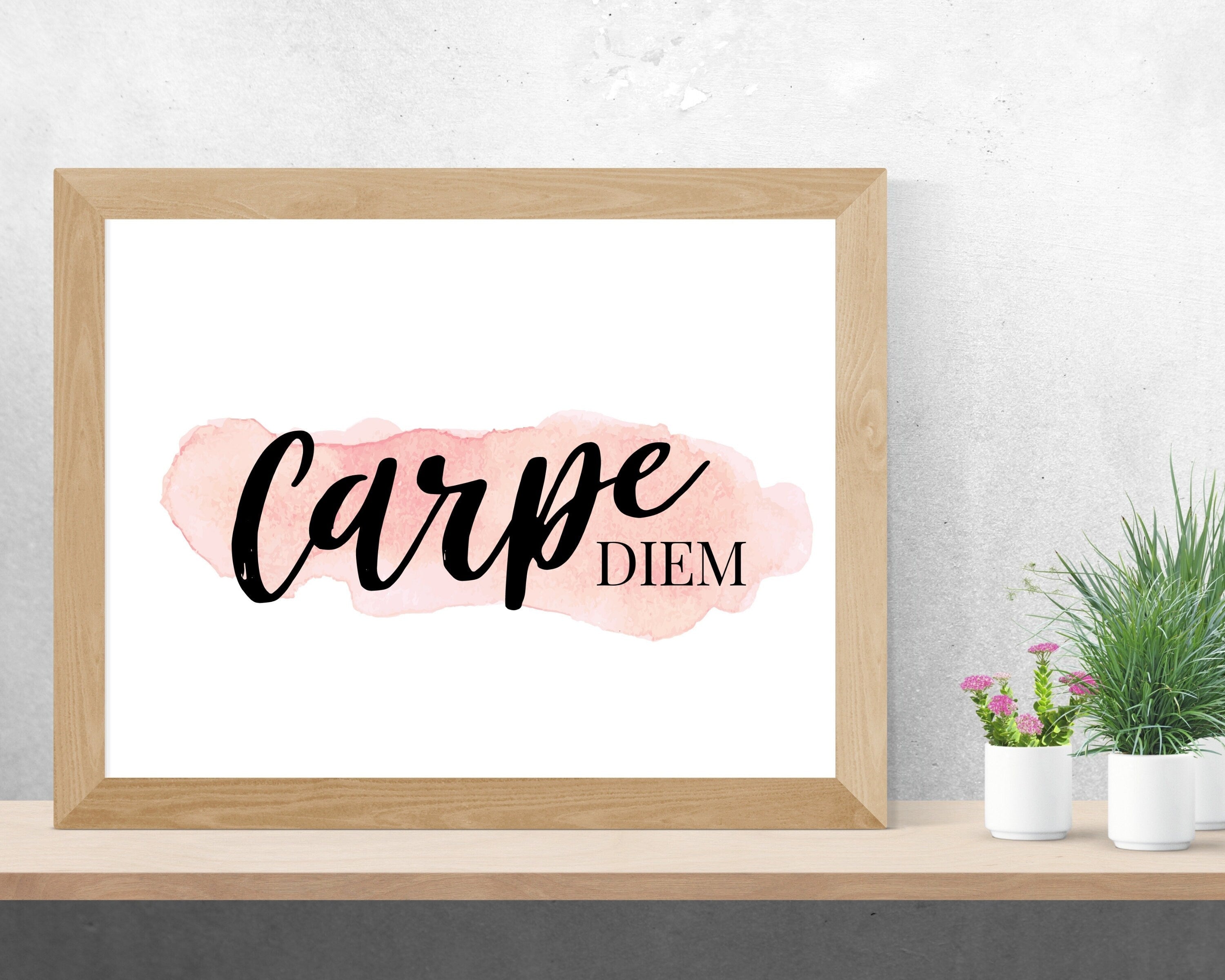 Carpe Diem Wall Art Poster | Watercolor Pink Artwork