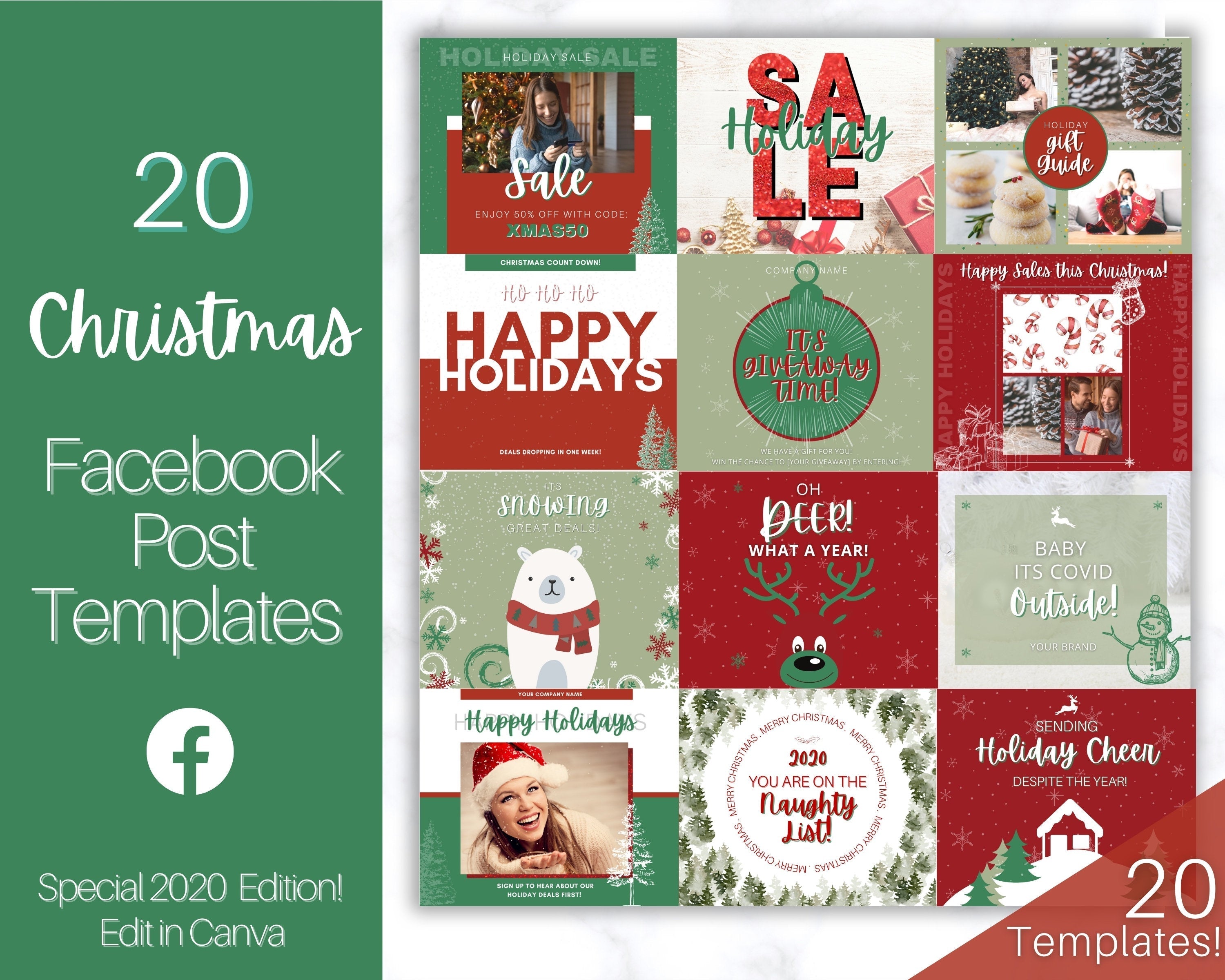 Christmas Facebook Post Templates | Festive Editable Social Media Post