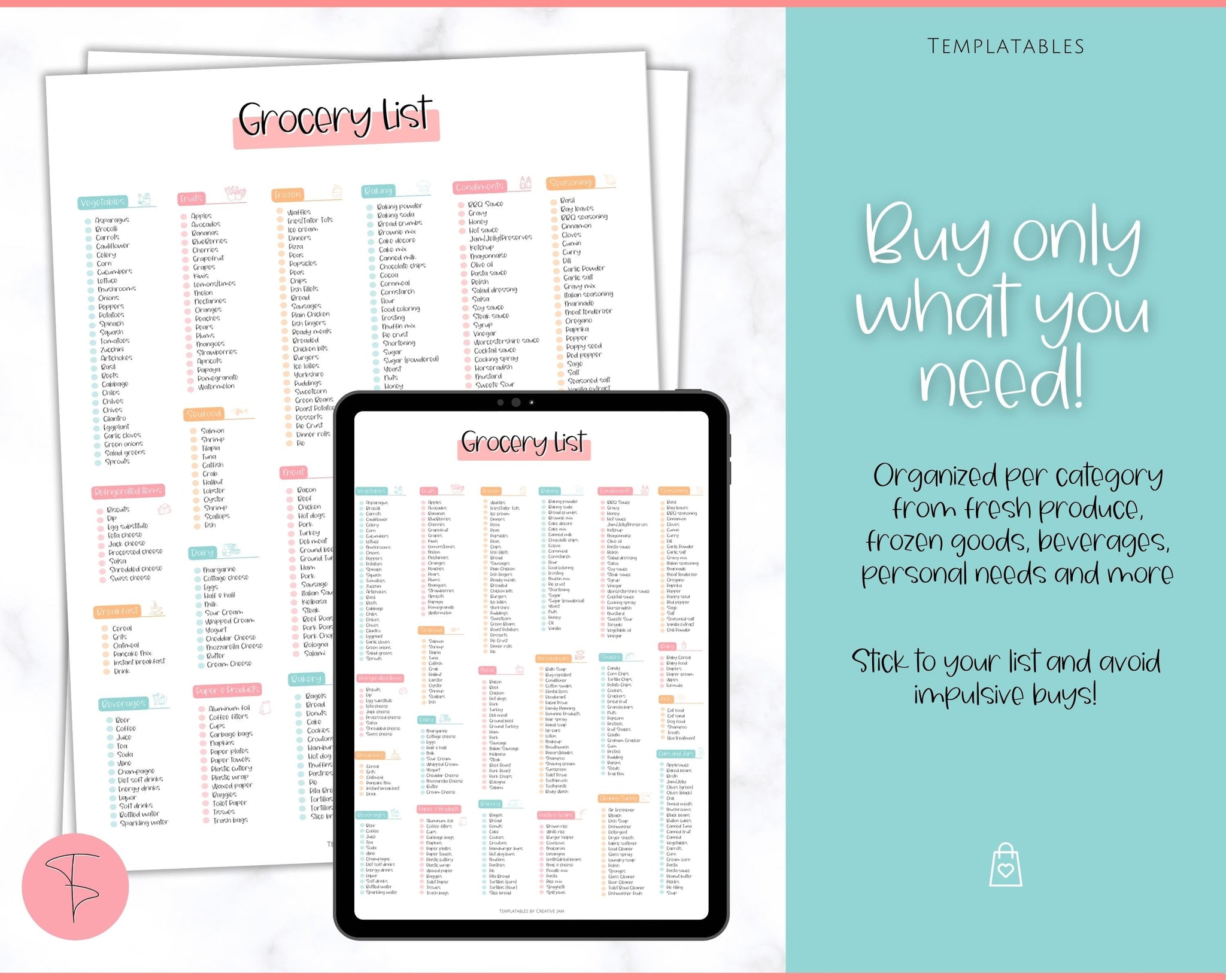Grocery List Printable - Weekly Shopping List Master | Colorful Sky