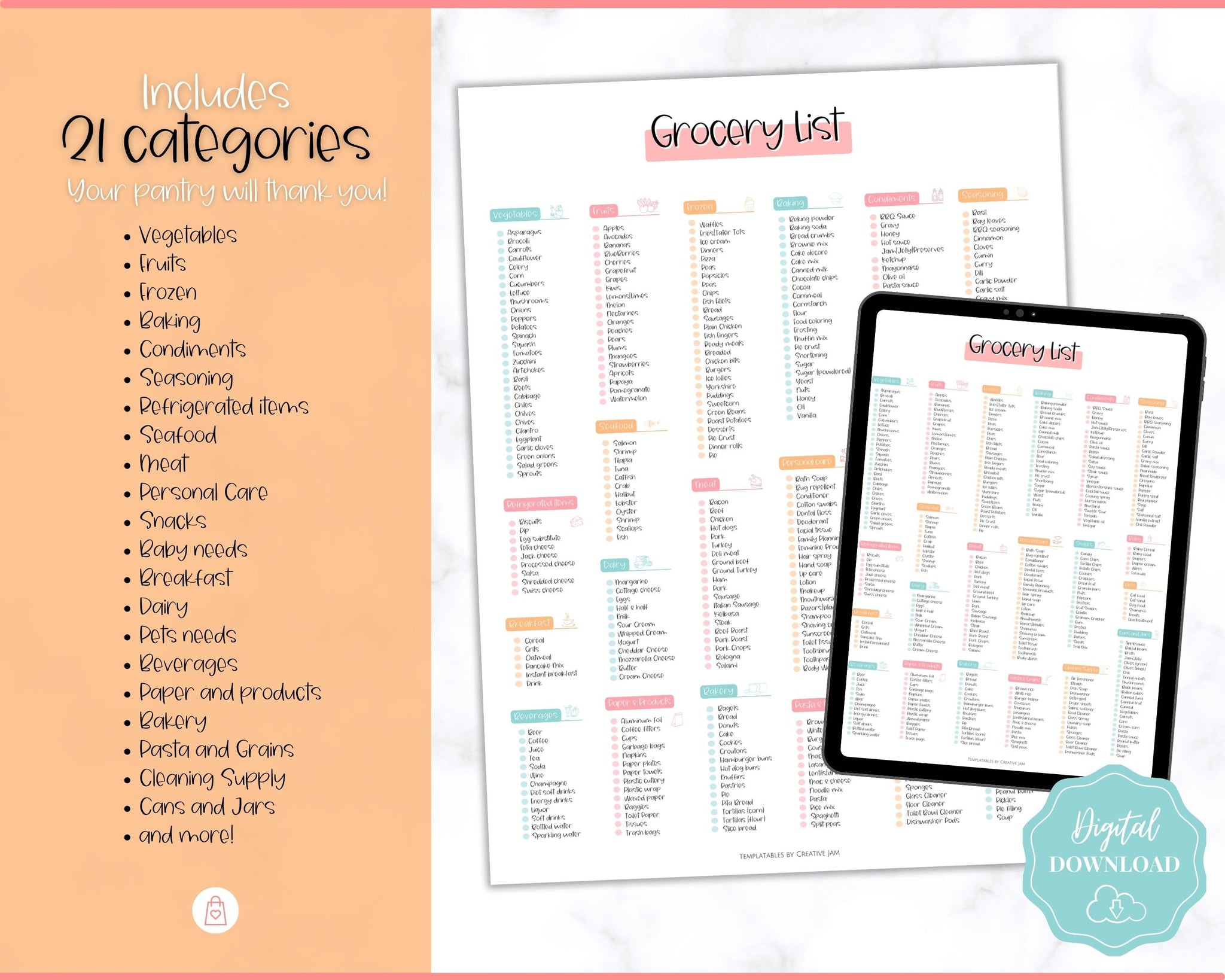 Grocery List Printable - Weekly Shopping List Master | Colorful Sky