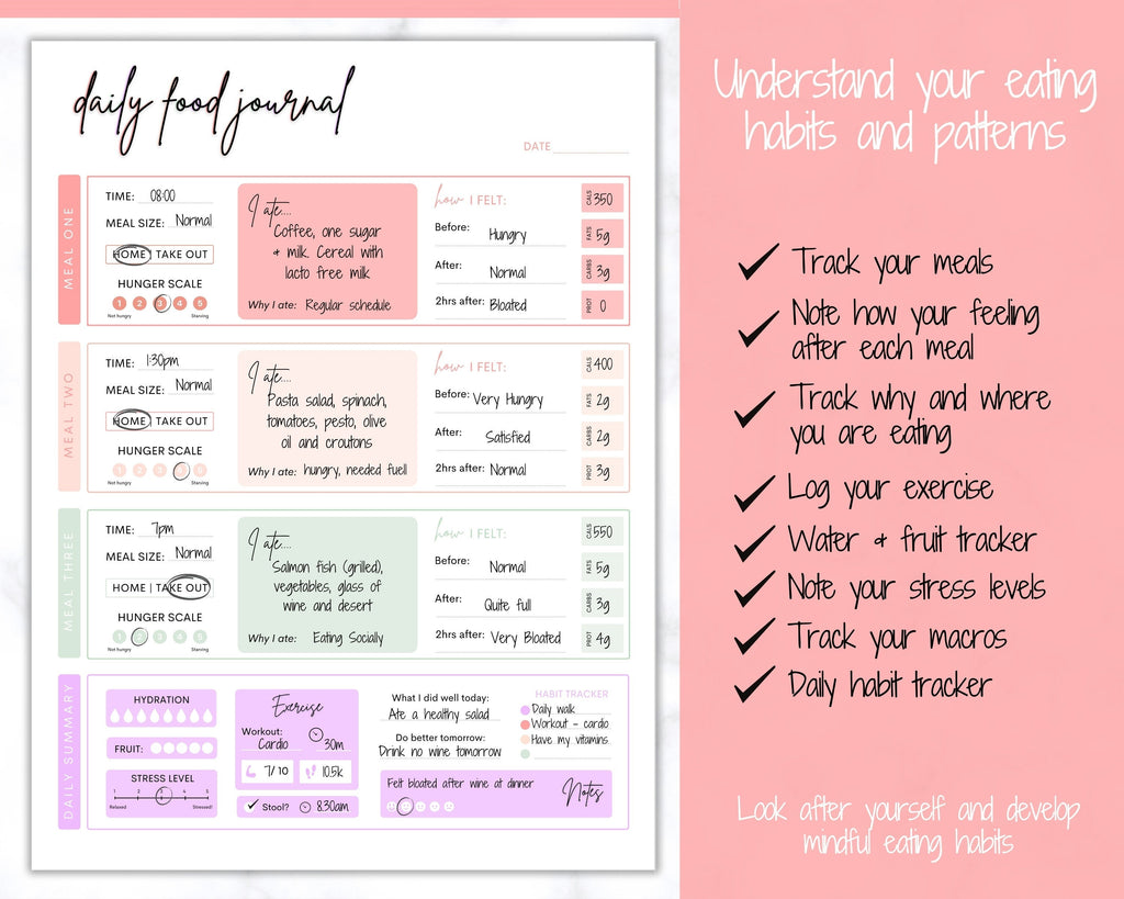 DAILY Food Journal Printable | Digital Food Diary & Nutrition Log