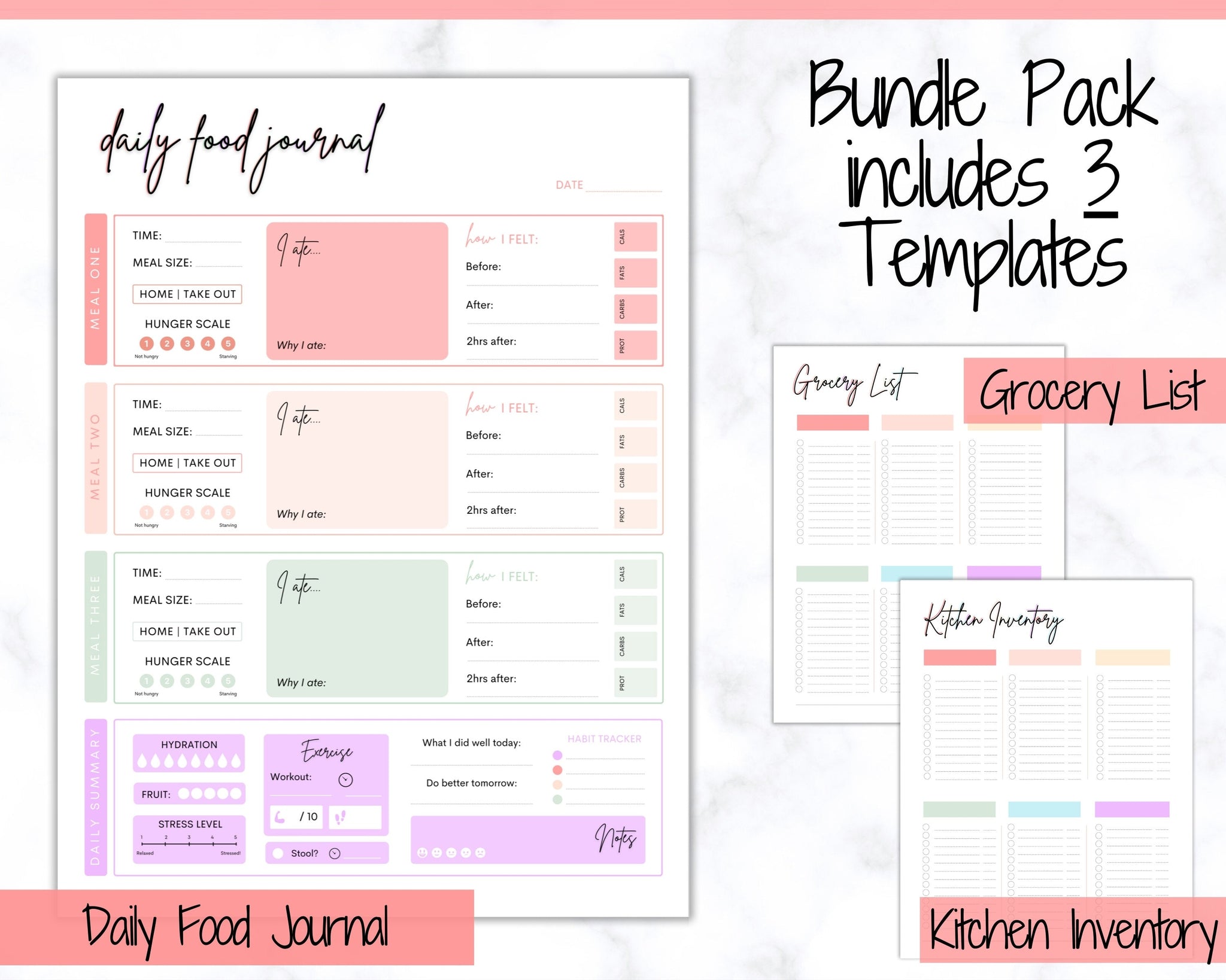 DAILY Food Journal Printable | Digital Food Diary & Nutrition Log