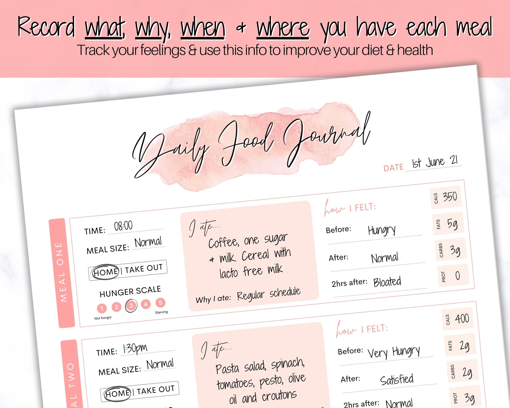 DAILY Food Journal Printable | Digital Nutrition Log & Diet Planner