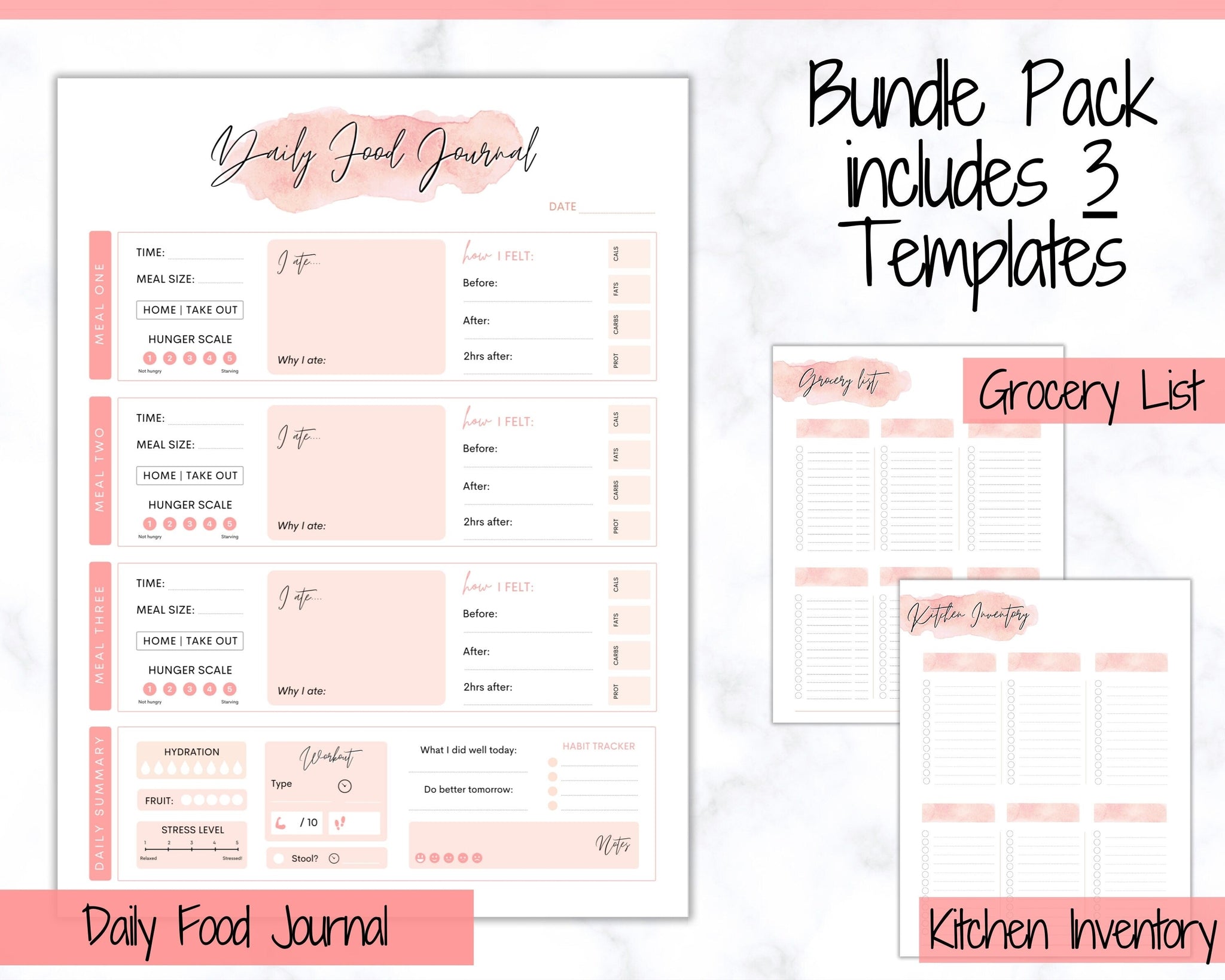 DAILY Food Journal Printable | Digital Nutrition Log & Diet Planner