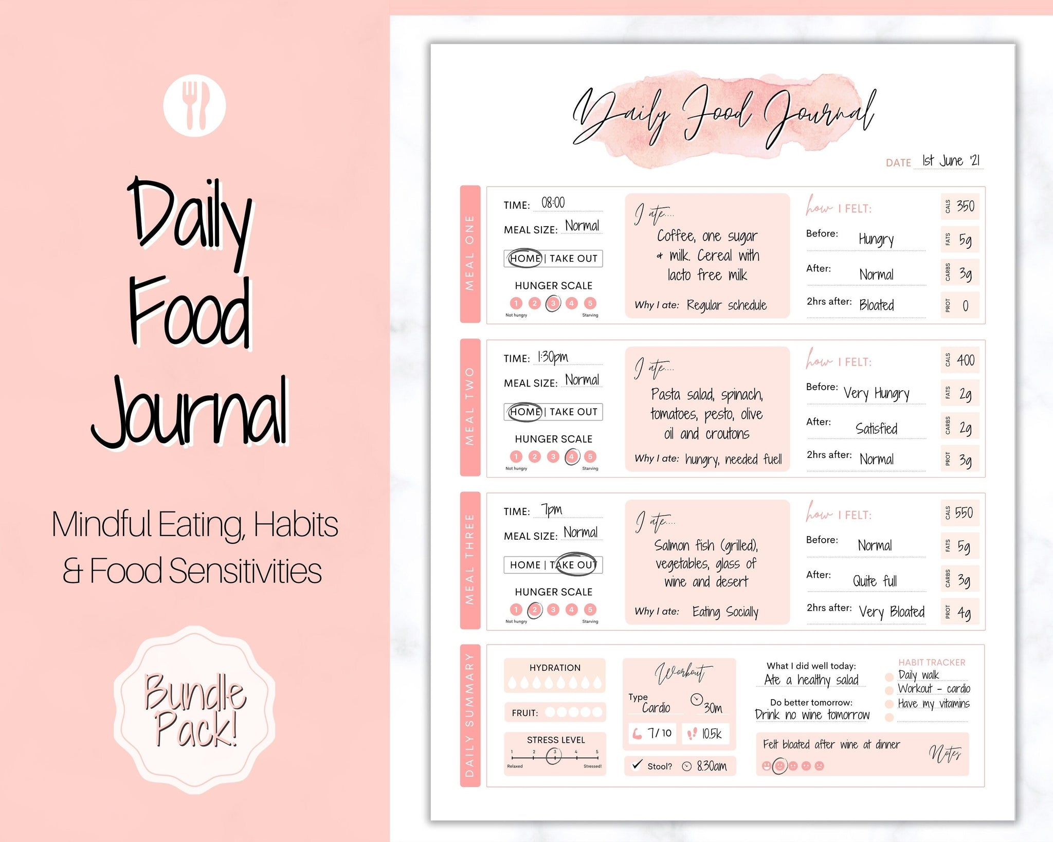 DAILY Food Journal Printable | Digital Nutrition Log & Diet Planner