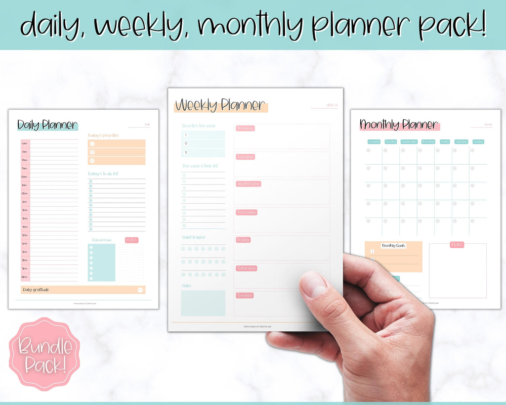 Daily, Weekly, Monthly Printable Planner Inserts - Colorful Sky