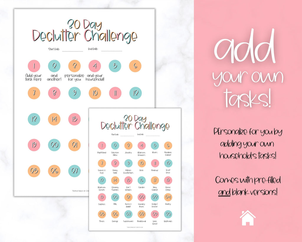 Declutter Checklist | 30 Day Cleaning Challenge Printable - Colorful