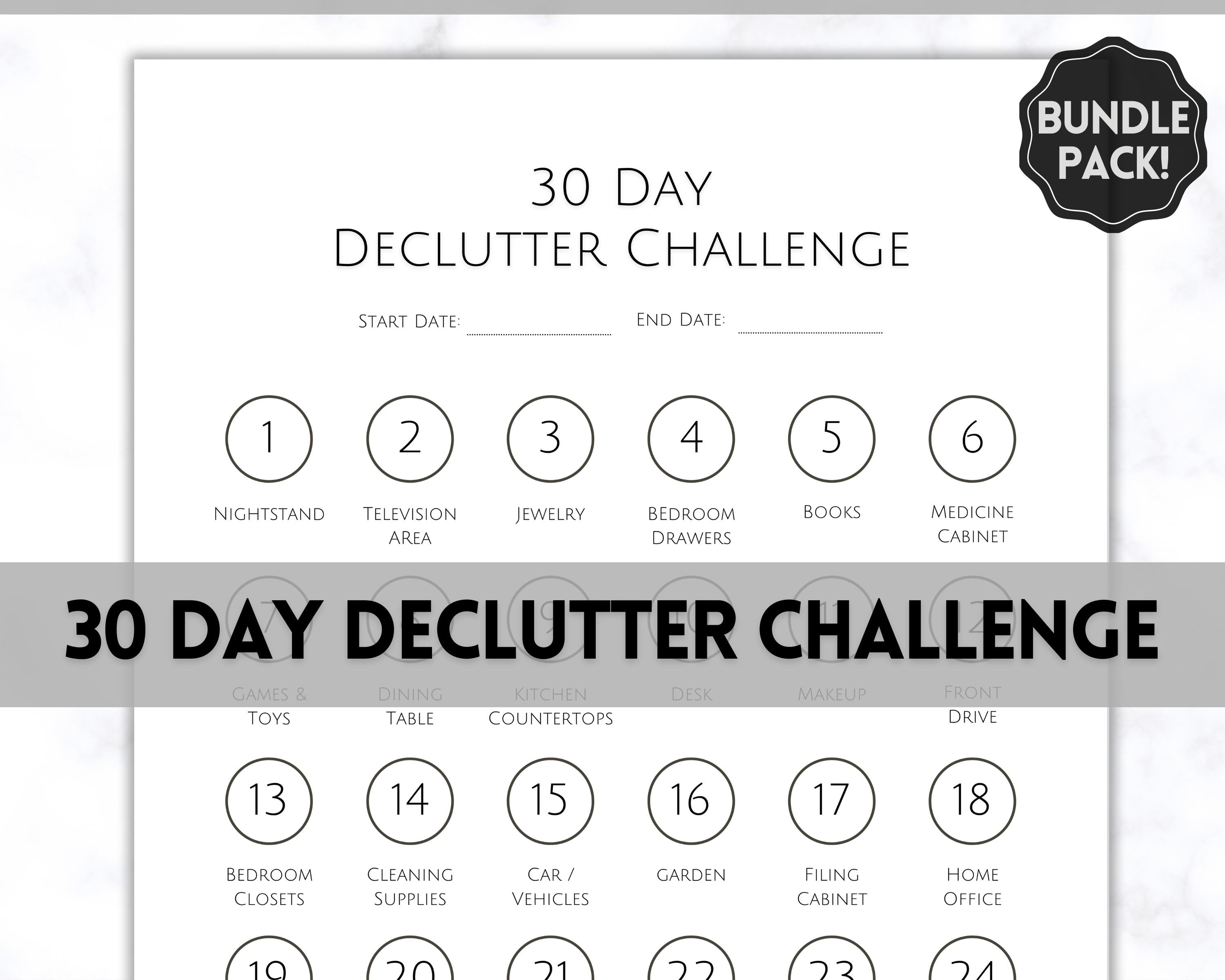 Declutter Checklist | 30 Day Cleaning Challenge Printable - Mono