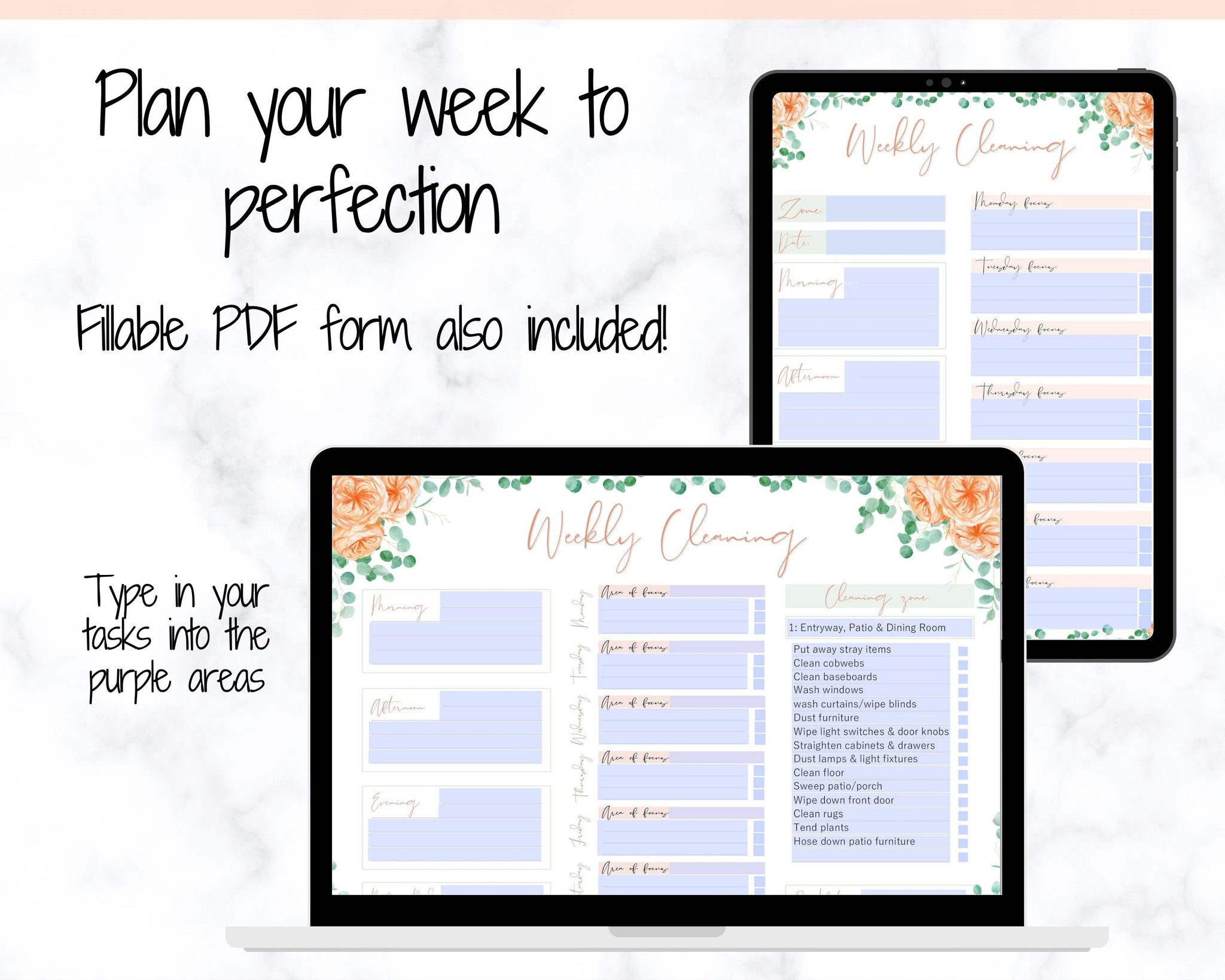 FLY LADY Cleaning Schedule Printable | Portrait & Landscape - Flower