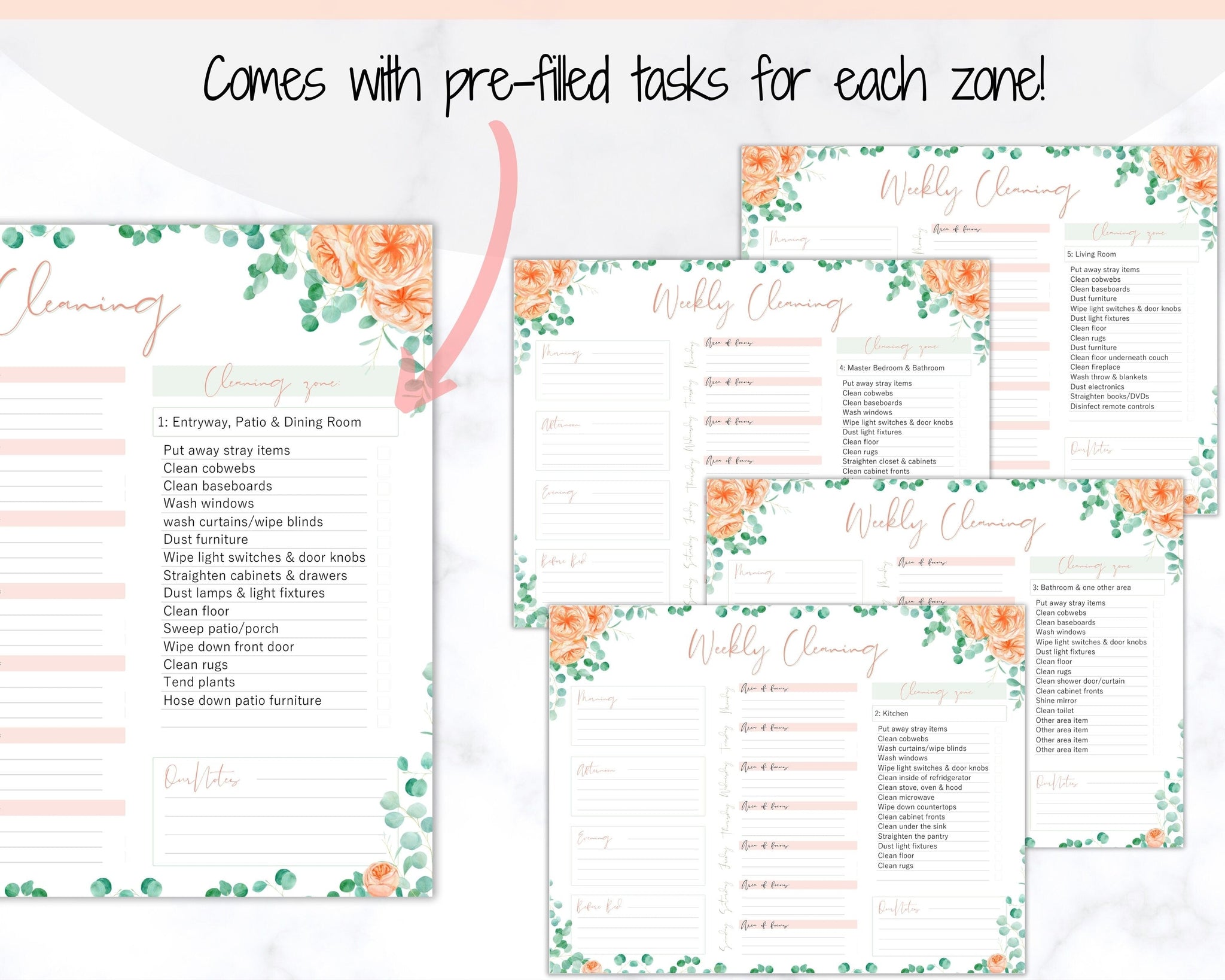 FLY LADY Cleaning Schedule Printable | Landscape & Portrait - Flower