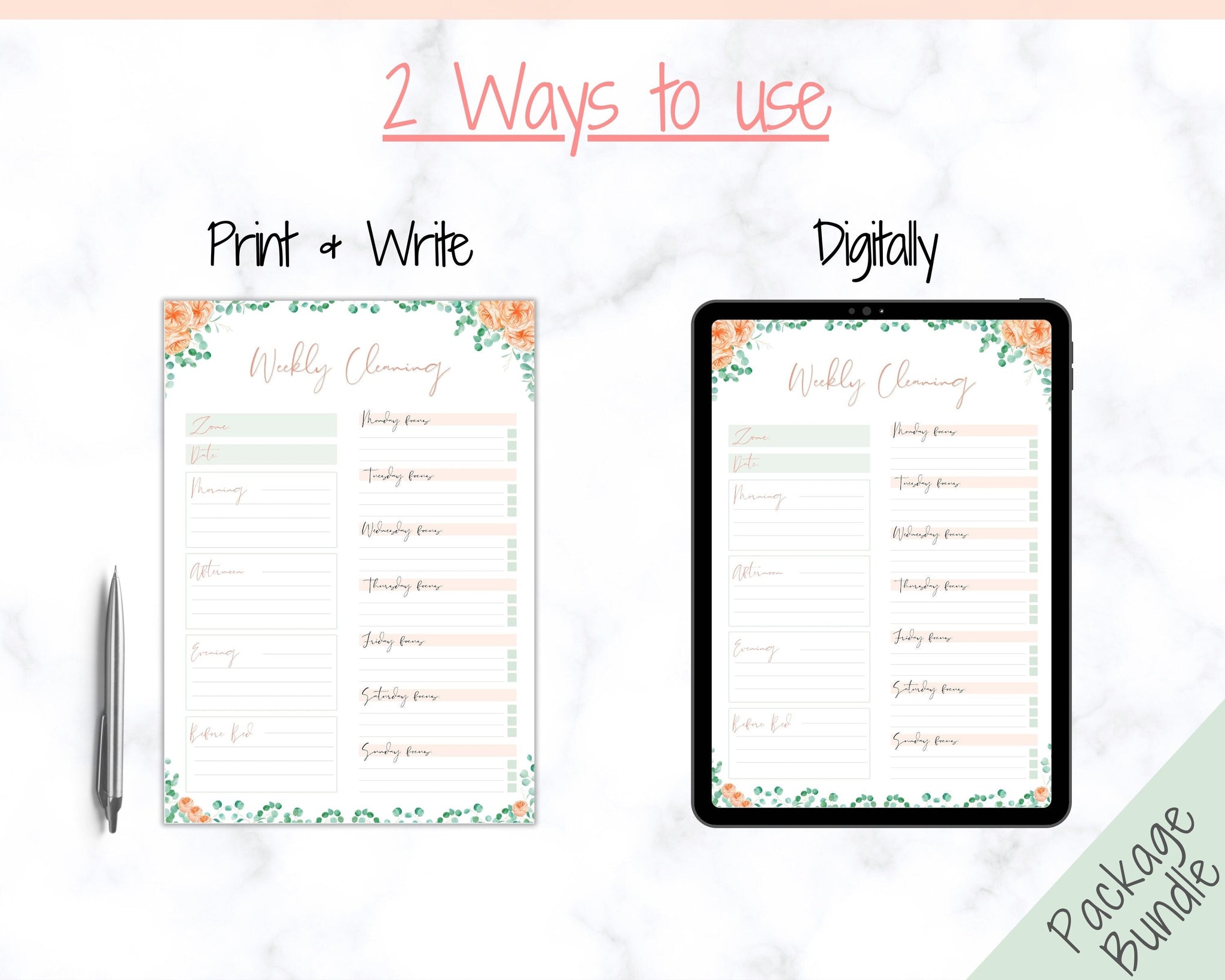 FLY LADY Cleaning Schedule Printable | Landscape & Portrait - Flower