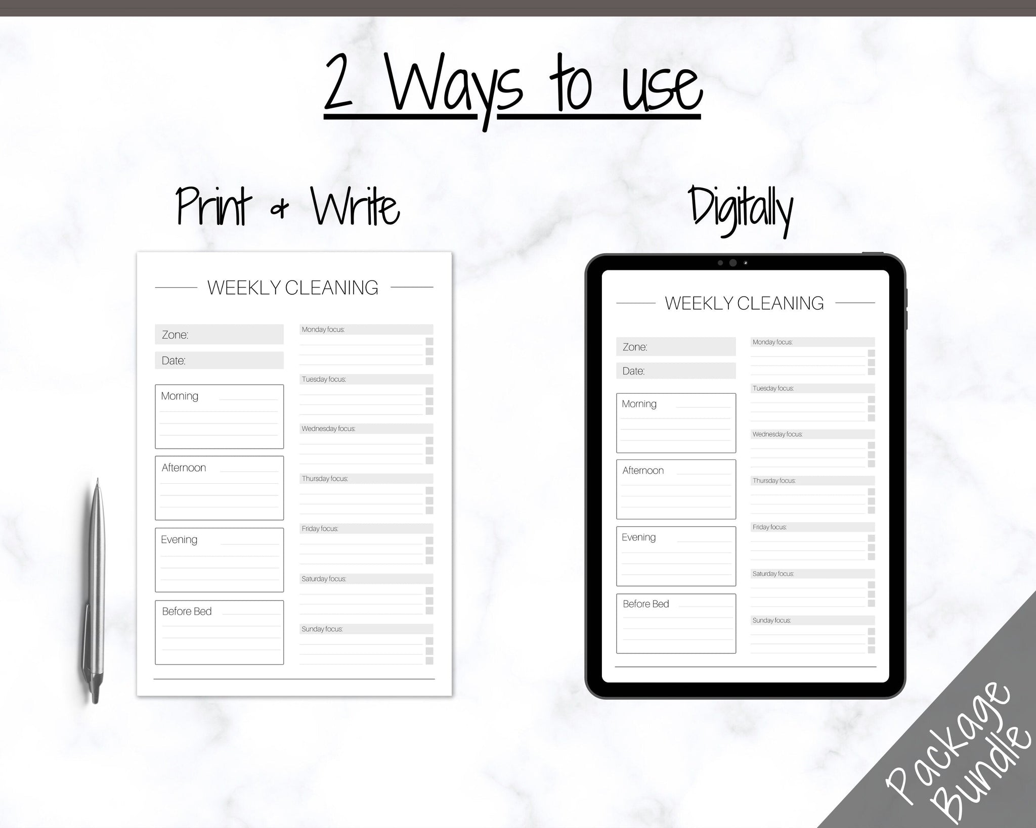 FLY LADY Cleaning Schedule Printable | Landscape & Portrait - Mono
