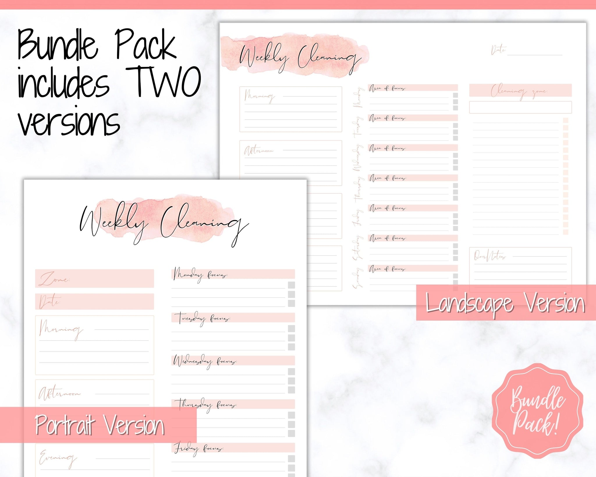 FLY LADY Cleaning Schedule Printable | Landscape & Portrait - Pink
