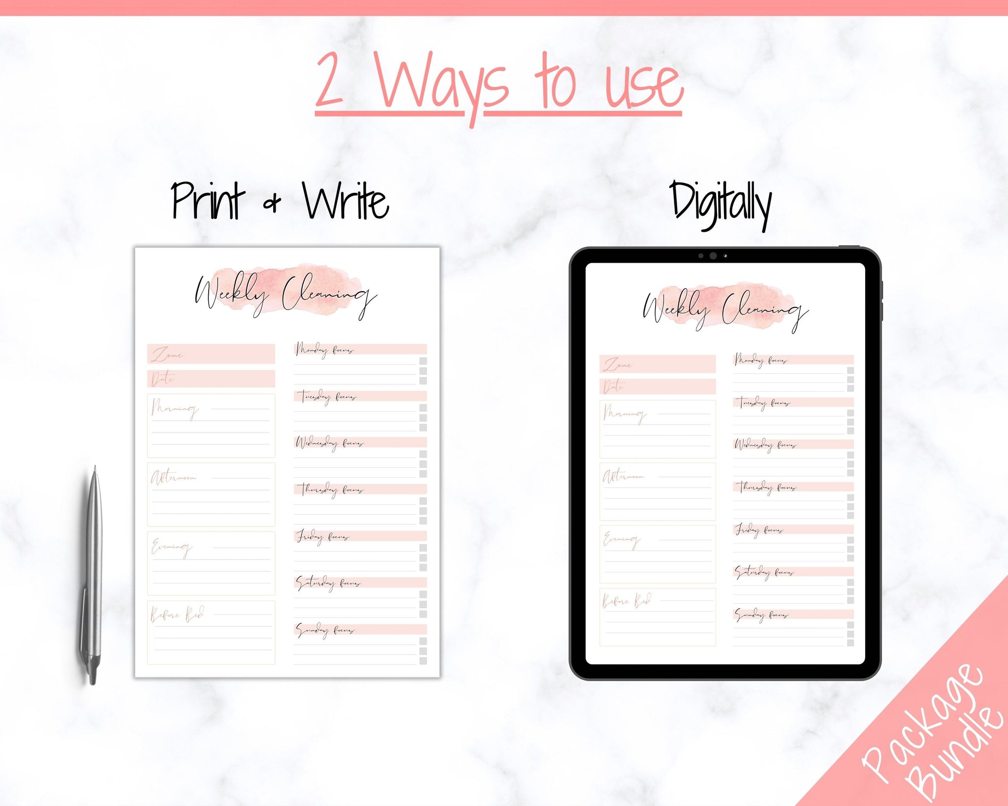 FLY LADY Cleaning Schedule Printable | Landscape & Portrait - Pink