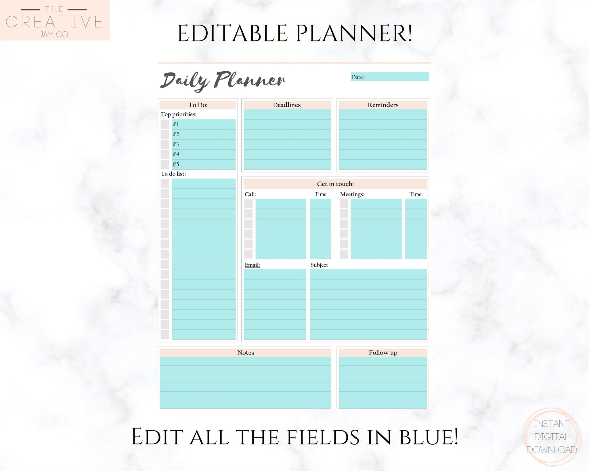 Daily Work Planner | To Do List | Printable Productivity Planner