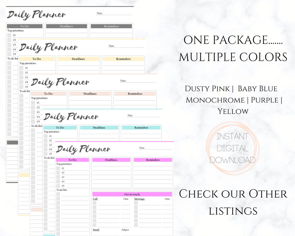 Daily Work Planner | To Do List | Printable Productivity Planner