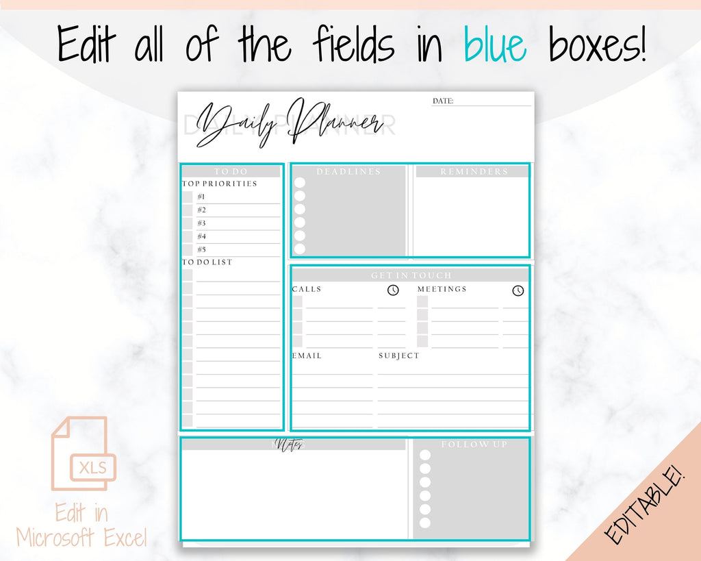 EDITABLE DAILY PLANNER | To Do List Productivity Printable