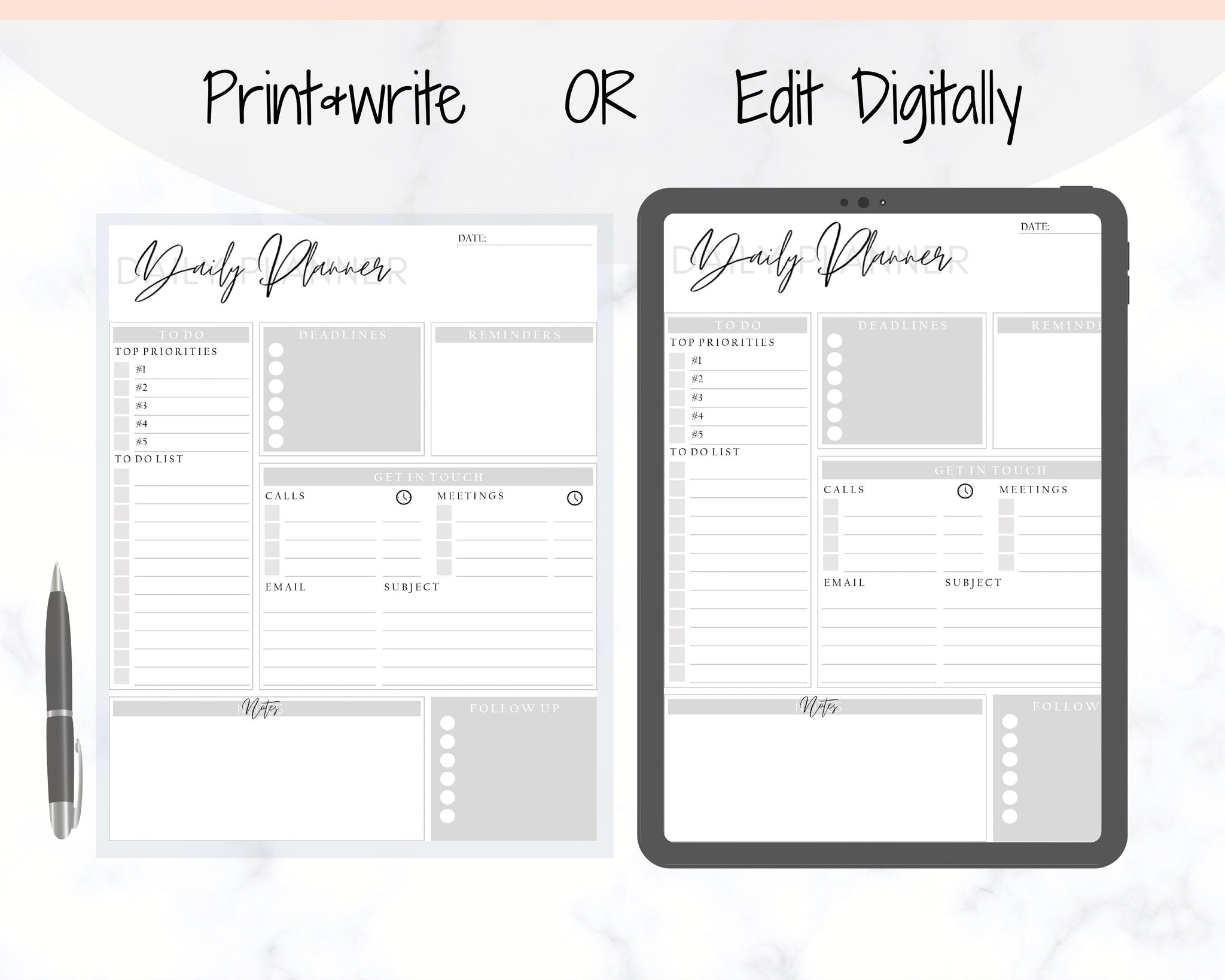 EDITABLE DAILY PLANNER | To Do List Productivity Printable