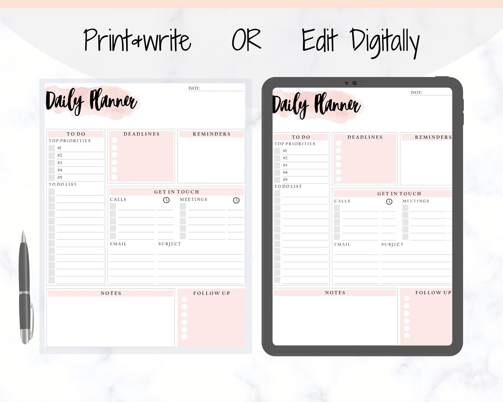 To Do List | Printable Productivity Day Planner | Daily Planner