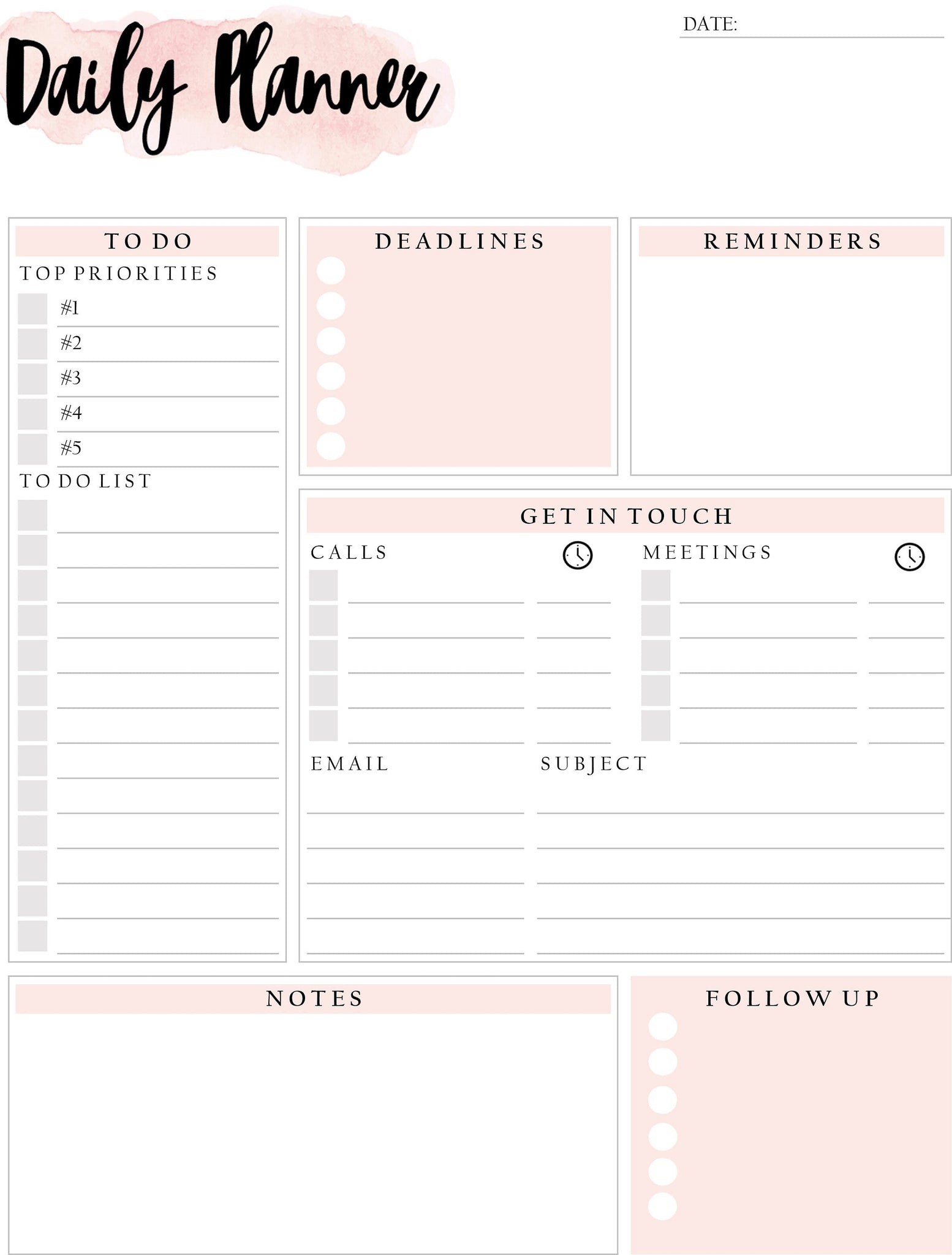 To Do List | Printable Productivity Day Planner | Daily Planner