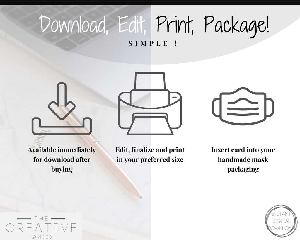 EDITABLE Face Mask Label Care Card Instructions | Grey