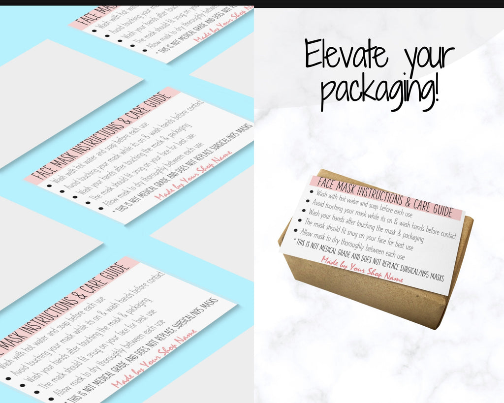 EDITABLE Face Mask Label Care Card Instructions | Pink