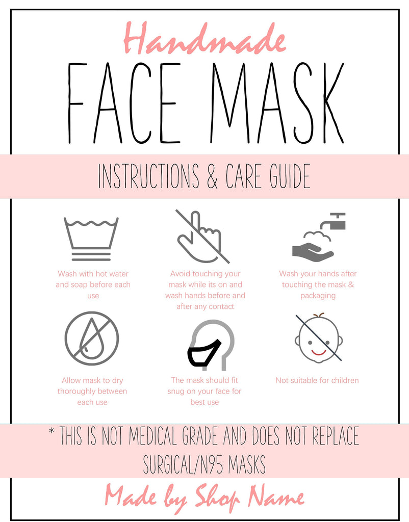 EDITABLE Face Mask Label Care Card Instructions | Multicolor Bundle