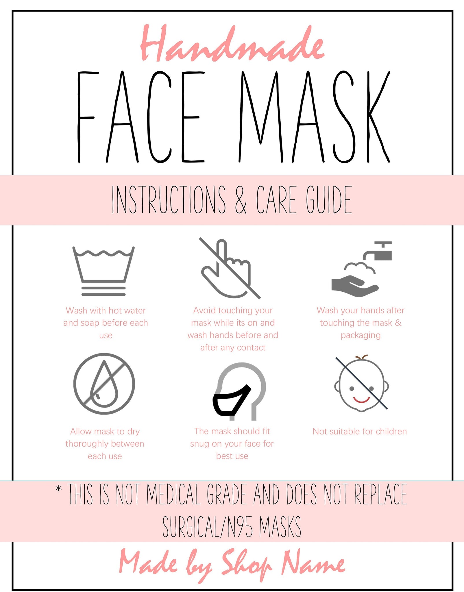 EDITABLE Face Mask Label Care Card Instructions | Multicolor Bundle