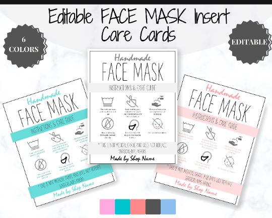 EDITABLE Face Mask Label Care Card Instructions | Multicolor Bundle