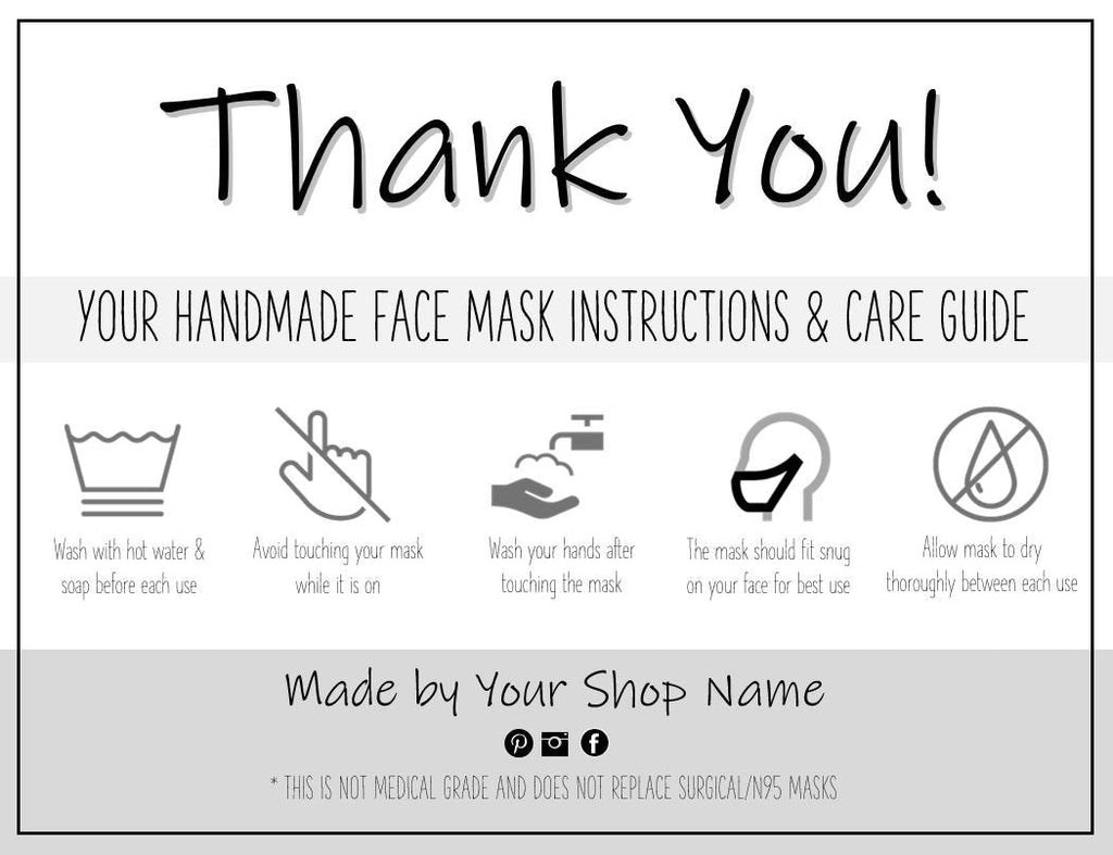 EDITABLE Face Mask THANK YOU for Your Order Care Card | Mono Style 1