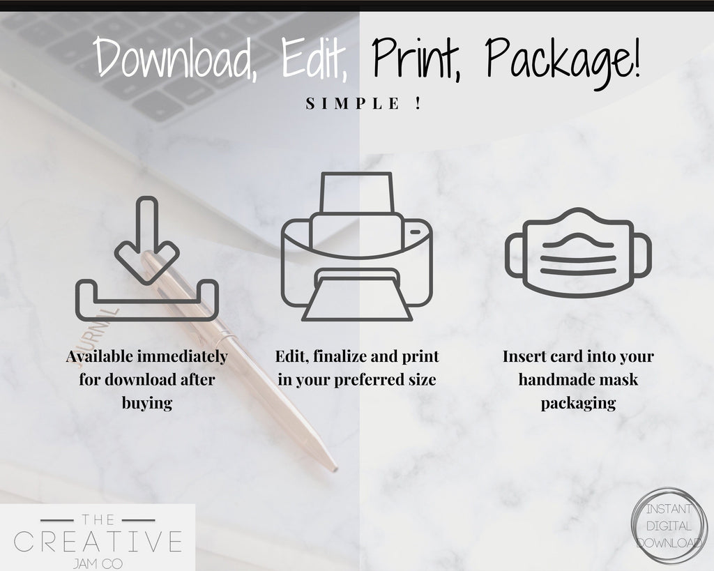 EDITABLE Face Mask THANK YOU for Your Order Care Card | Mono Style 1
