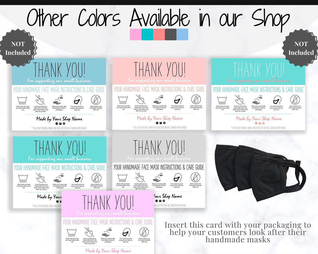 EDITABLE Face Mask THANK YOU for Your Order Care Card | Mono Style 2