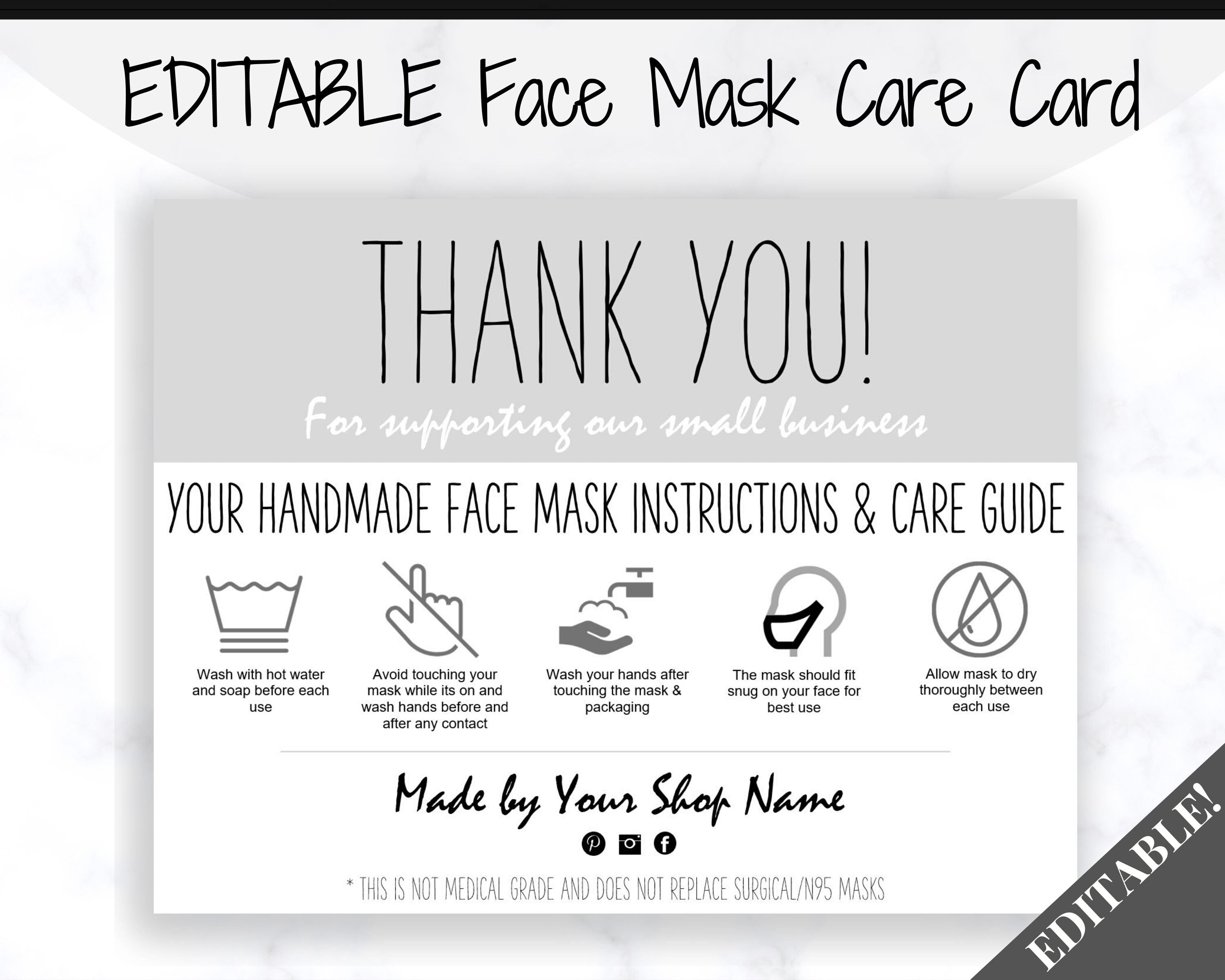 EDITABLE Face Mask THANK YOU for Your Order Care Card | Mono Style 2
