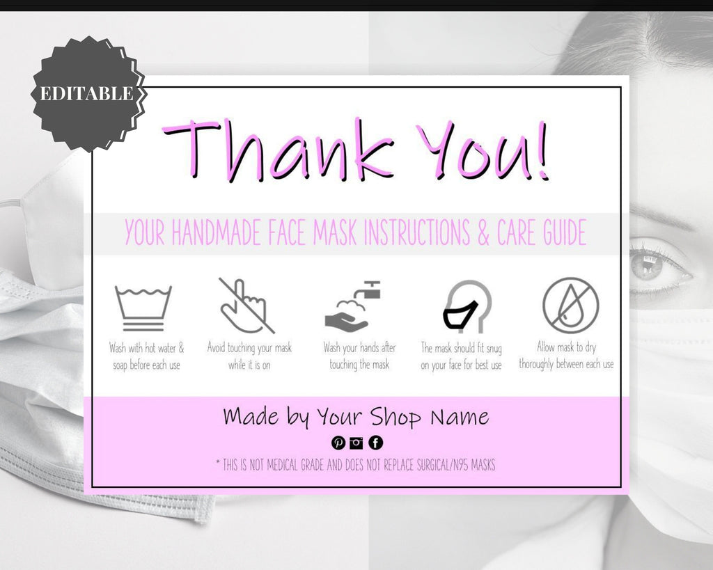 EDITABLE Face Mask THANK YOU for Your Order Care Card | Purple Style 2
