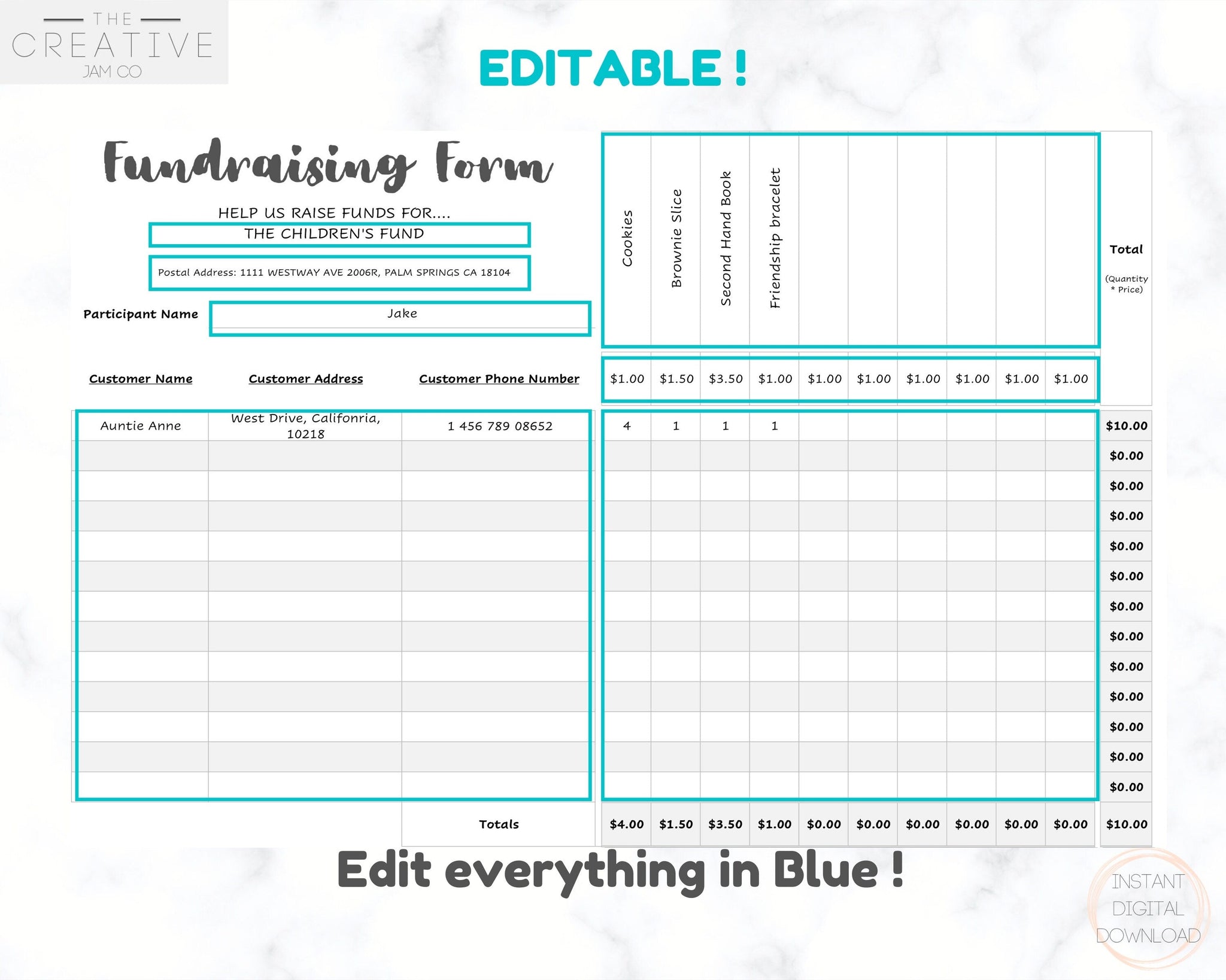 Blank Fundraiser Order Form Printable