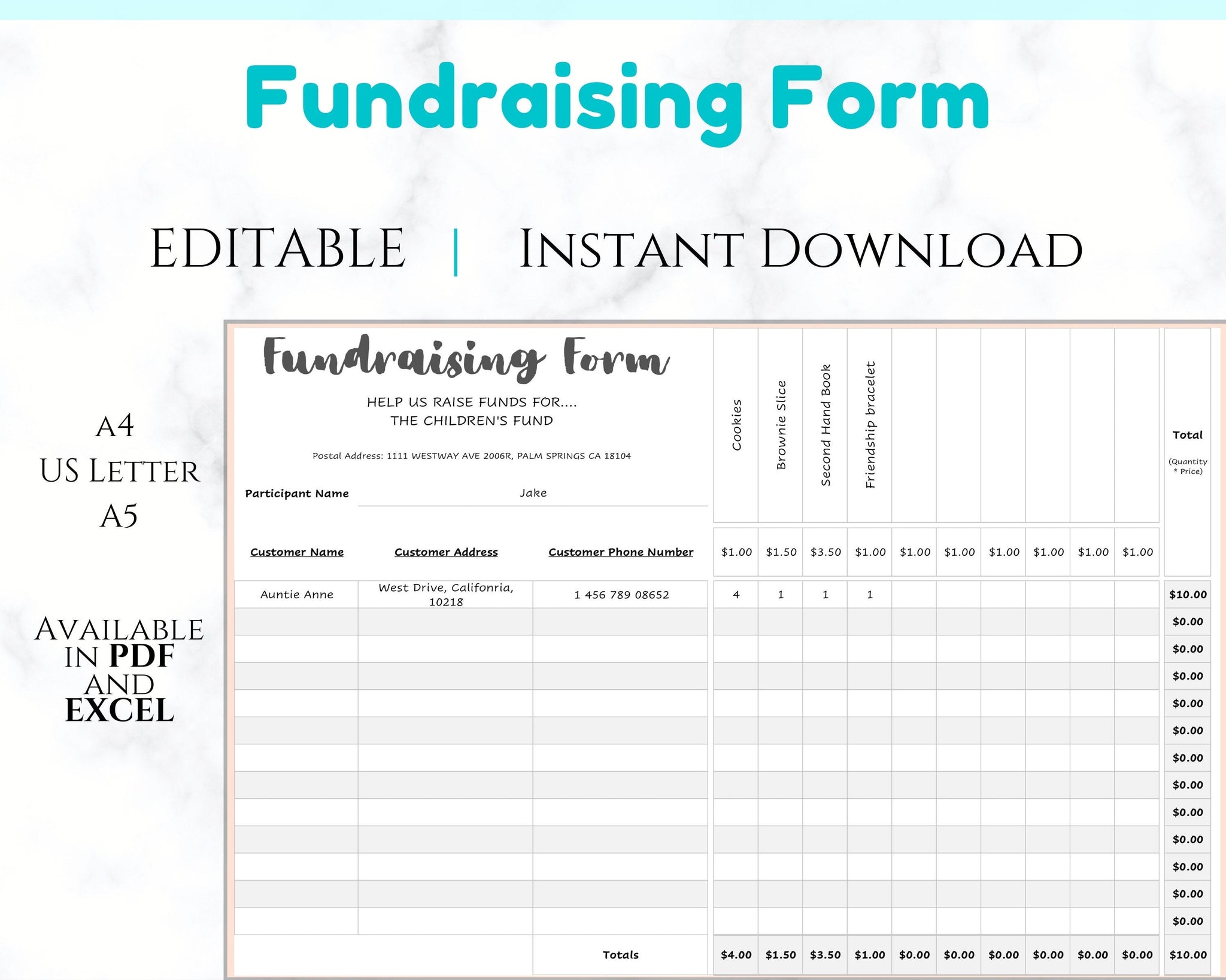 Blank Fundraiser Order Form Printable