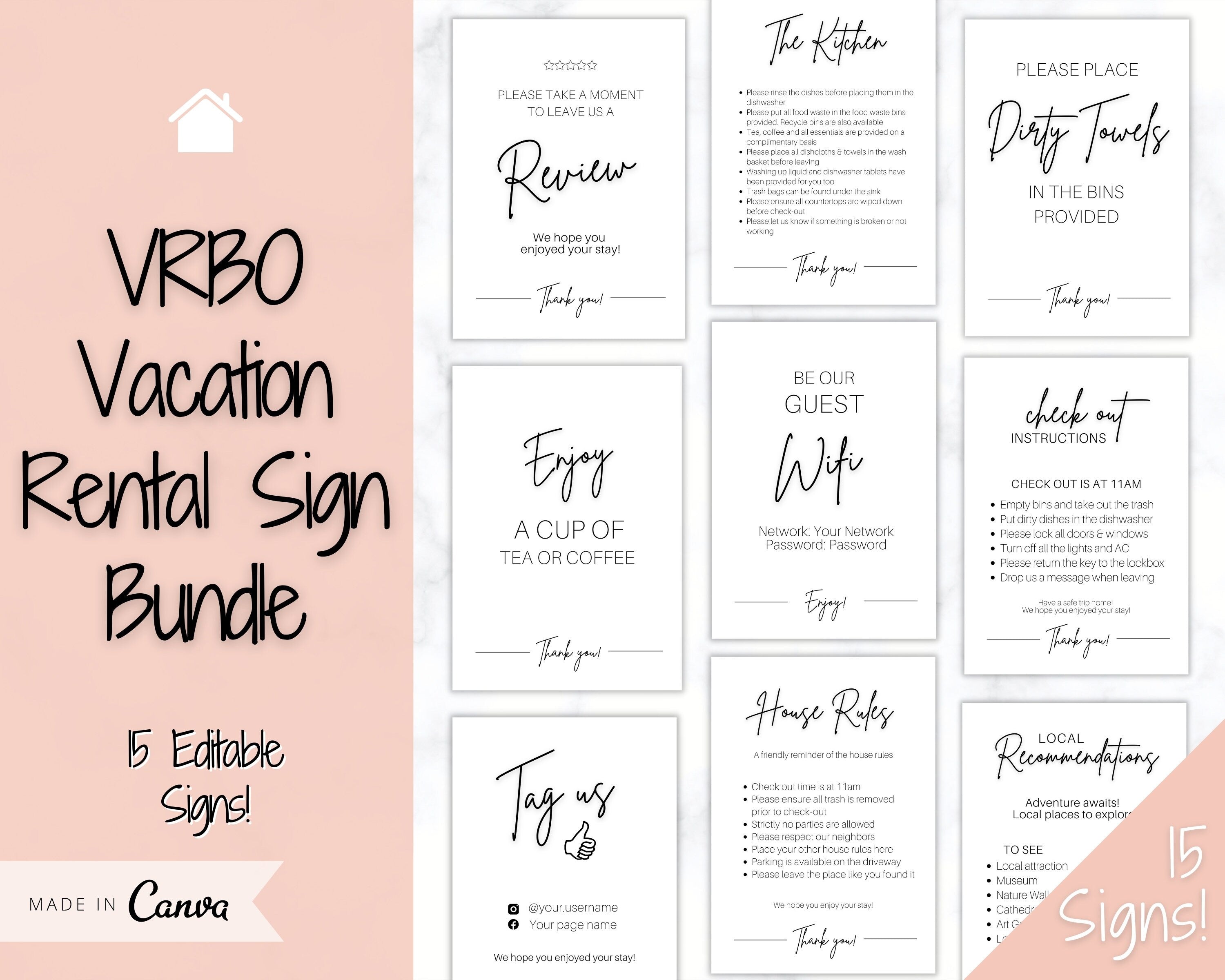 Editable VRBO Vacation Rental Sign Bundle