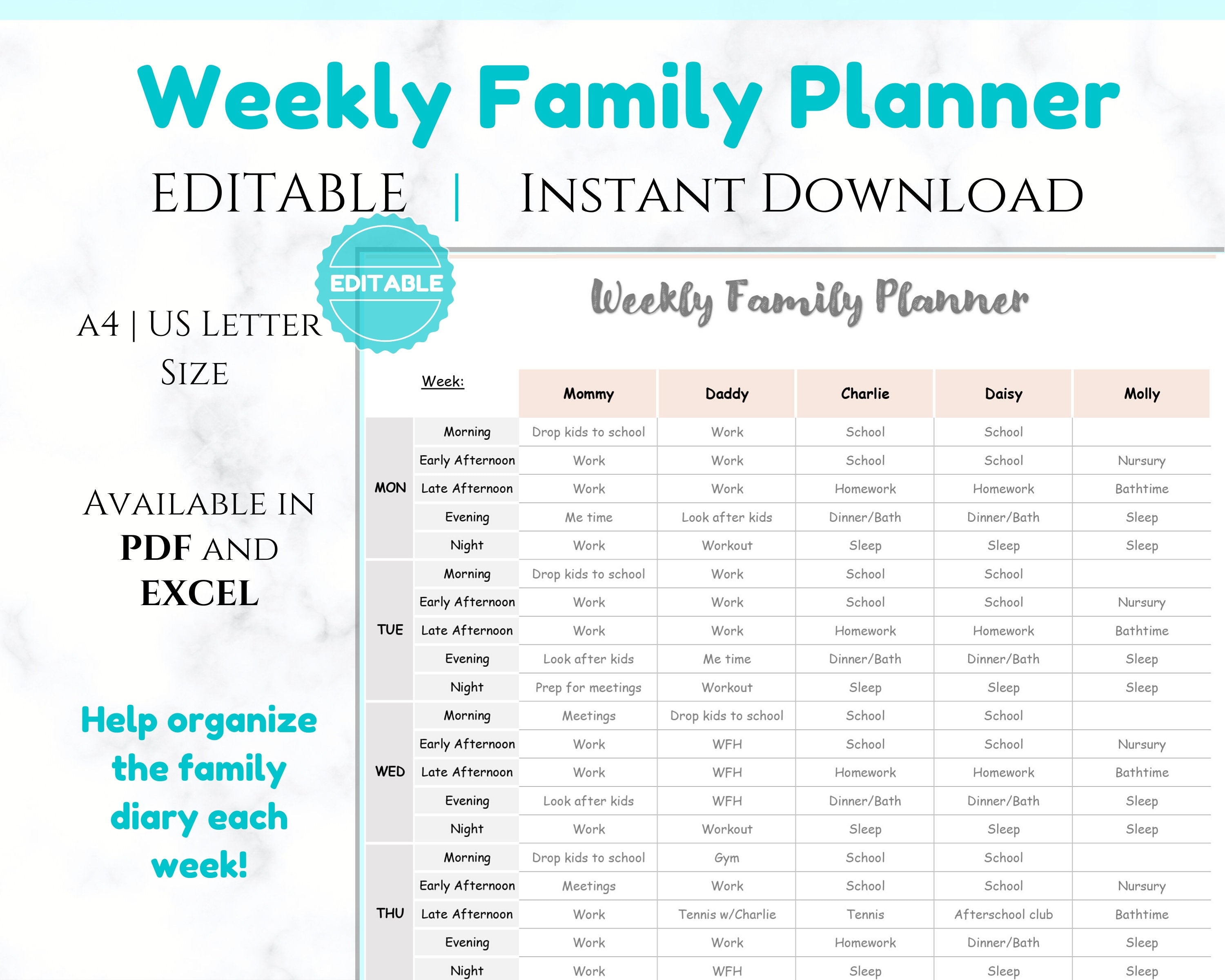 Weekly Family Planner Printable | Family Schedule & Calendar Planner